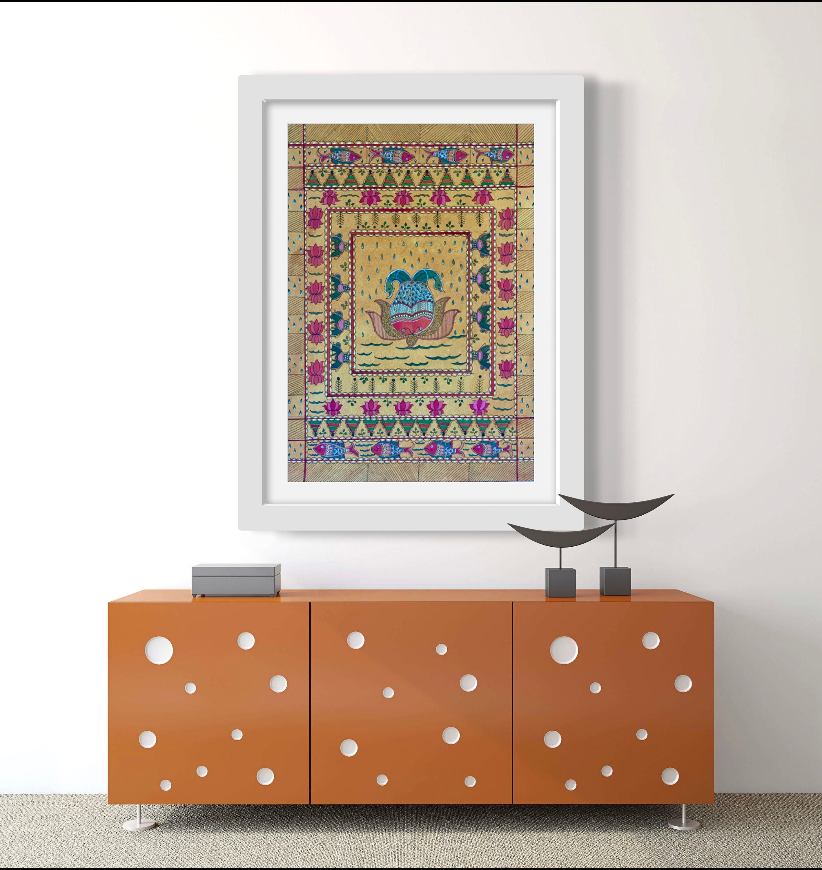 Vibrant Godna Madhubani Folk Wall Art 14X20 Inches Watercolour Painting ...