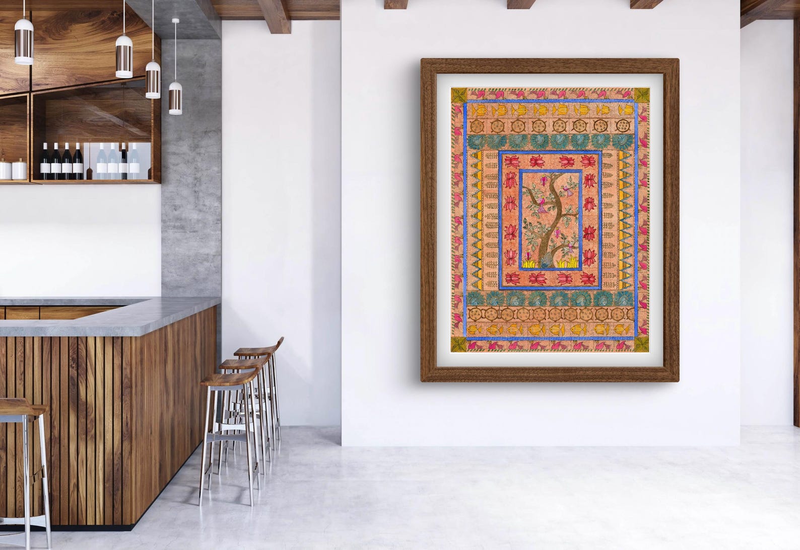 Vibrant Godna Madhubani Folk Wall Art 40X30 Inches Watercolour Painting ...