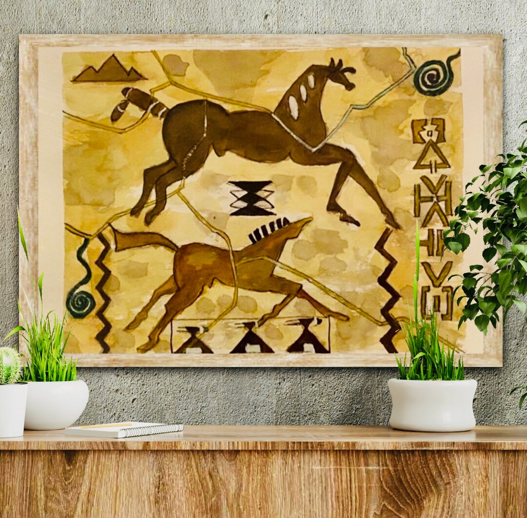 Vintage Horse Painting - Prehistoric Style Decor - 8X10 Inches Artwork ...
