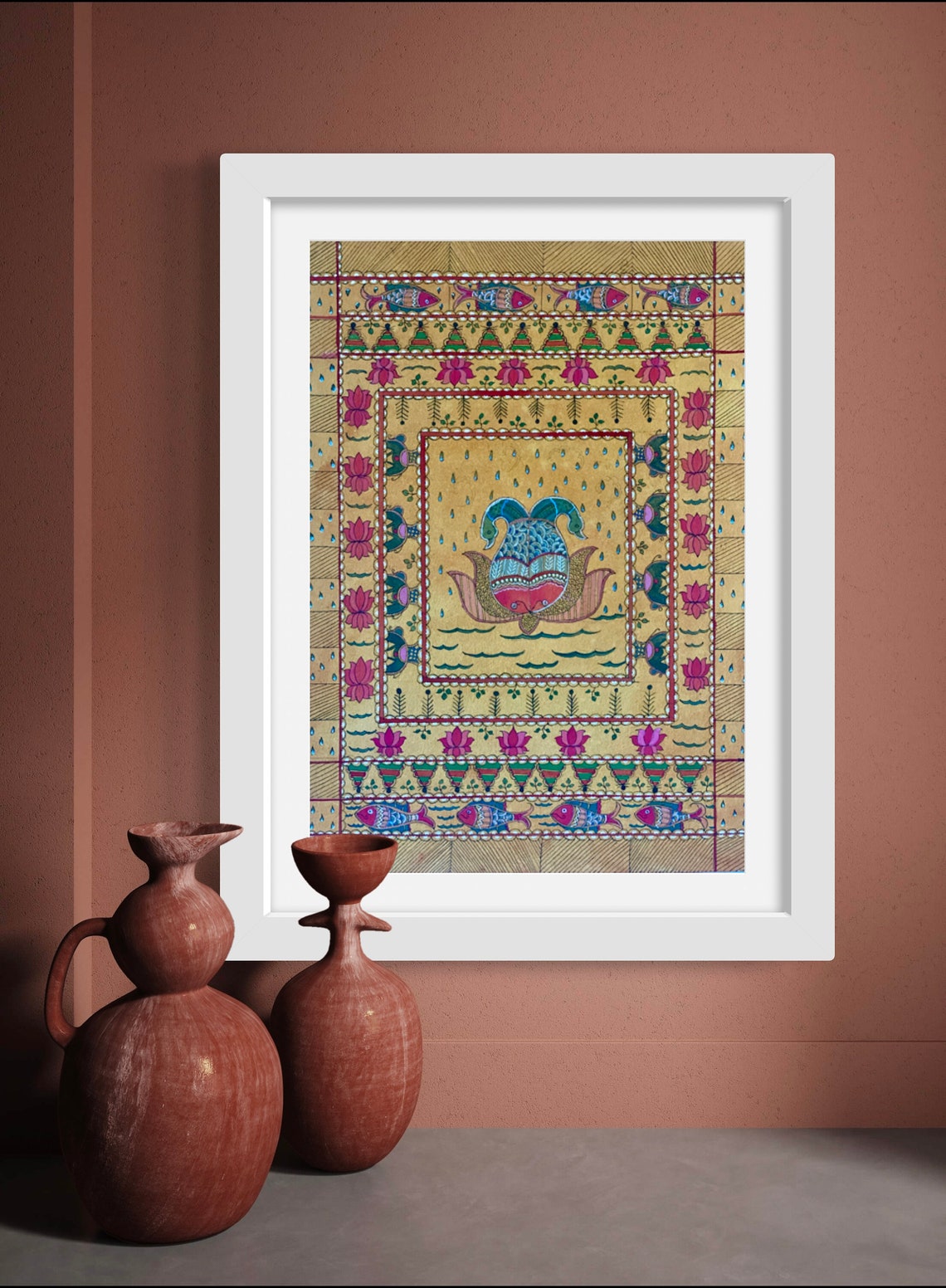 Vibrant Godna Madhubani Folk Wall Art 14X20 Inches Watercolour Painting ...