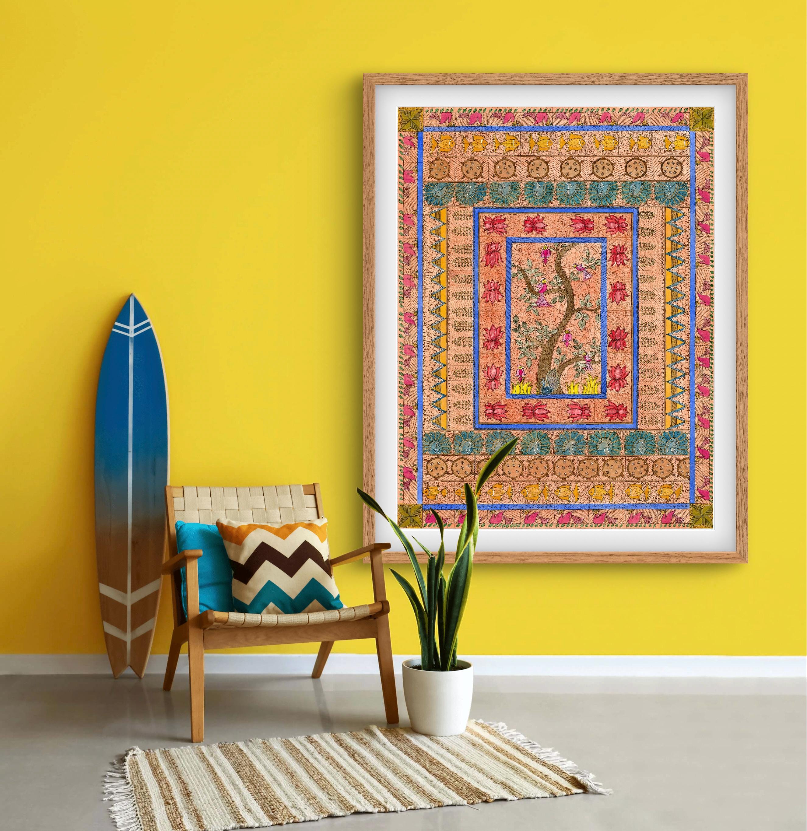 Vibrant Godna Madhubani Folk Wall Art 40X30 Inches Watercolour Painting ...