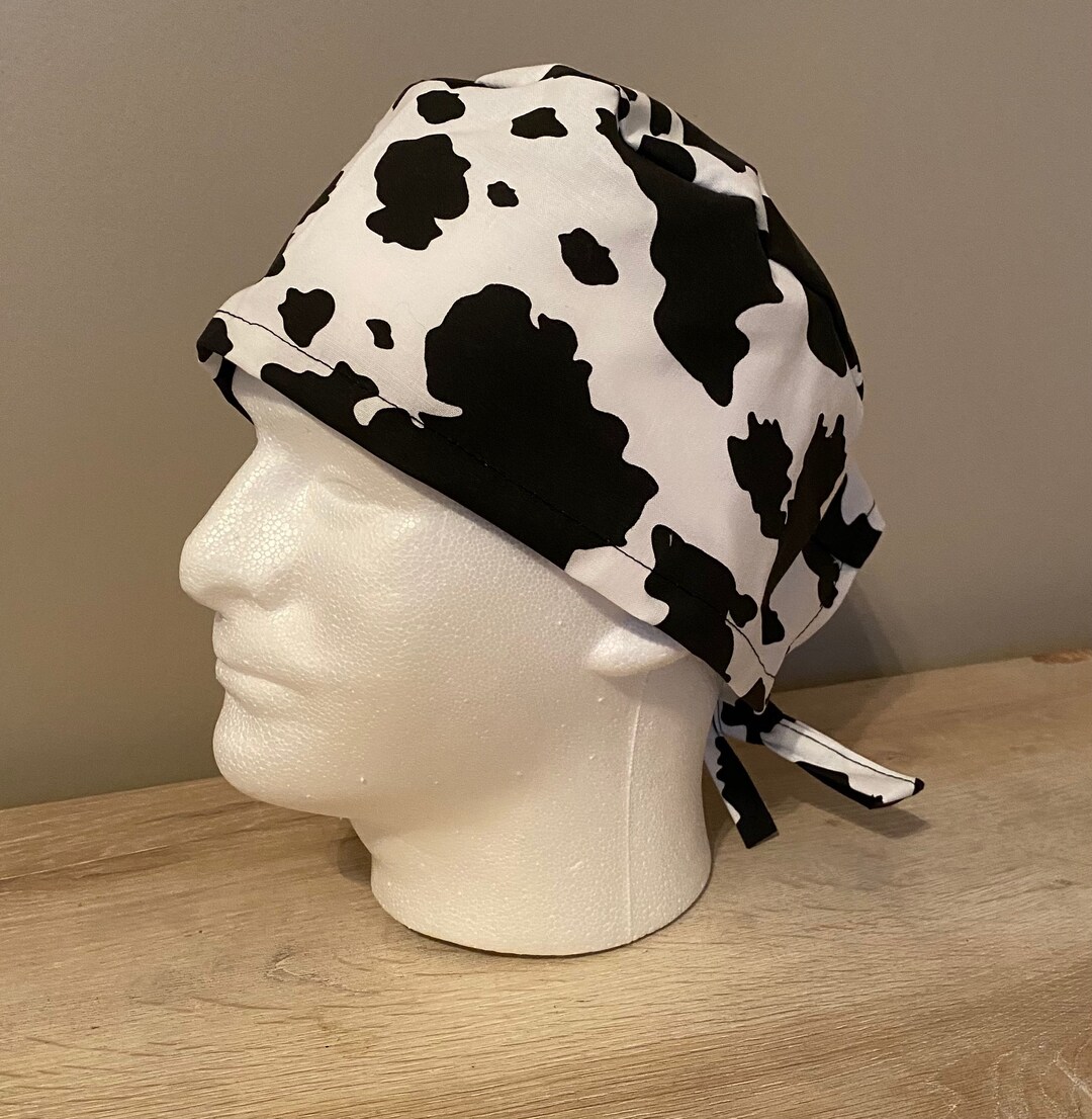 Cow Print Scrub Cap/surgical Cap,scrub Hat/moo/animal Print/black and ...