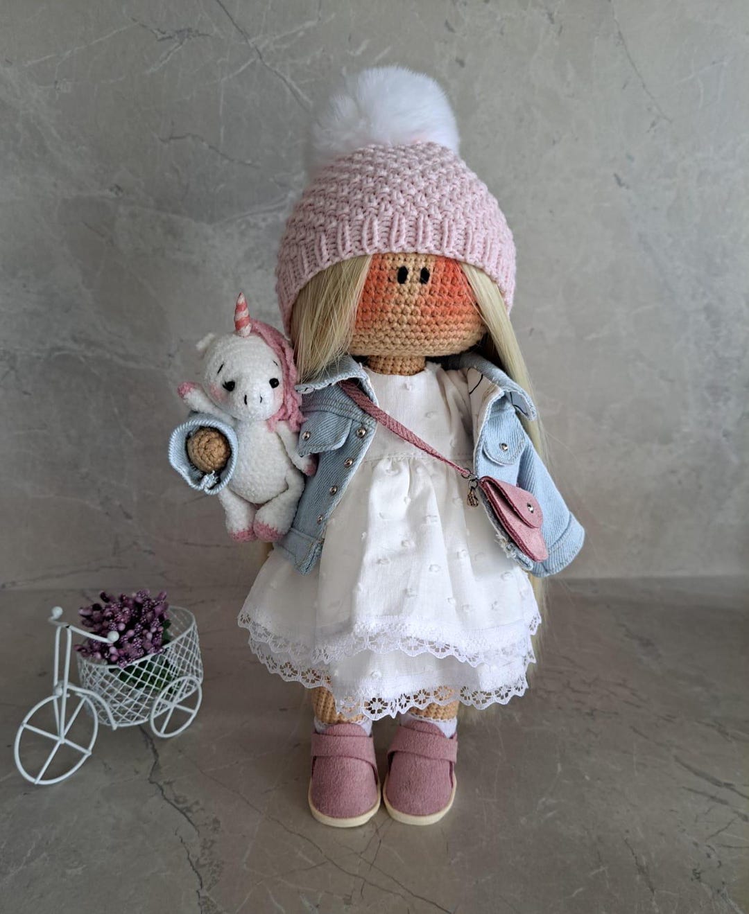 Doll With Realistic Long Blond Hair in Sewed Clothes 12 Doll in White ...