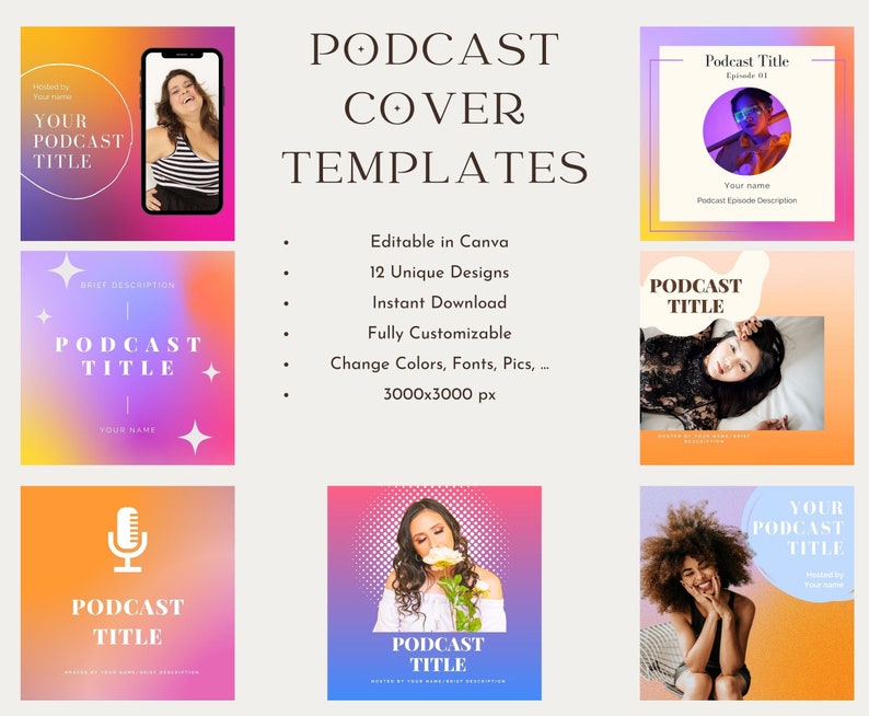 Podcast Cover Art Template Canva Template Podcast Graphics - Etsy