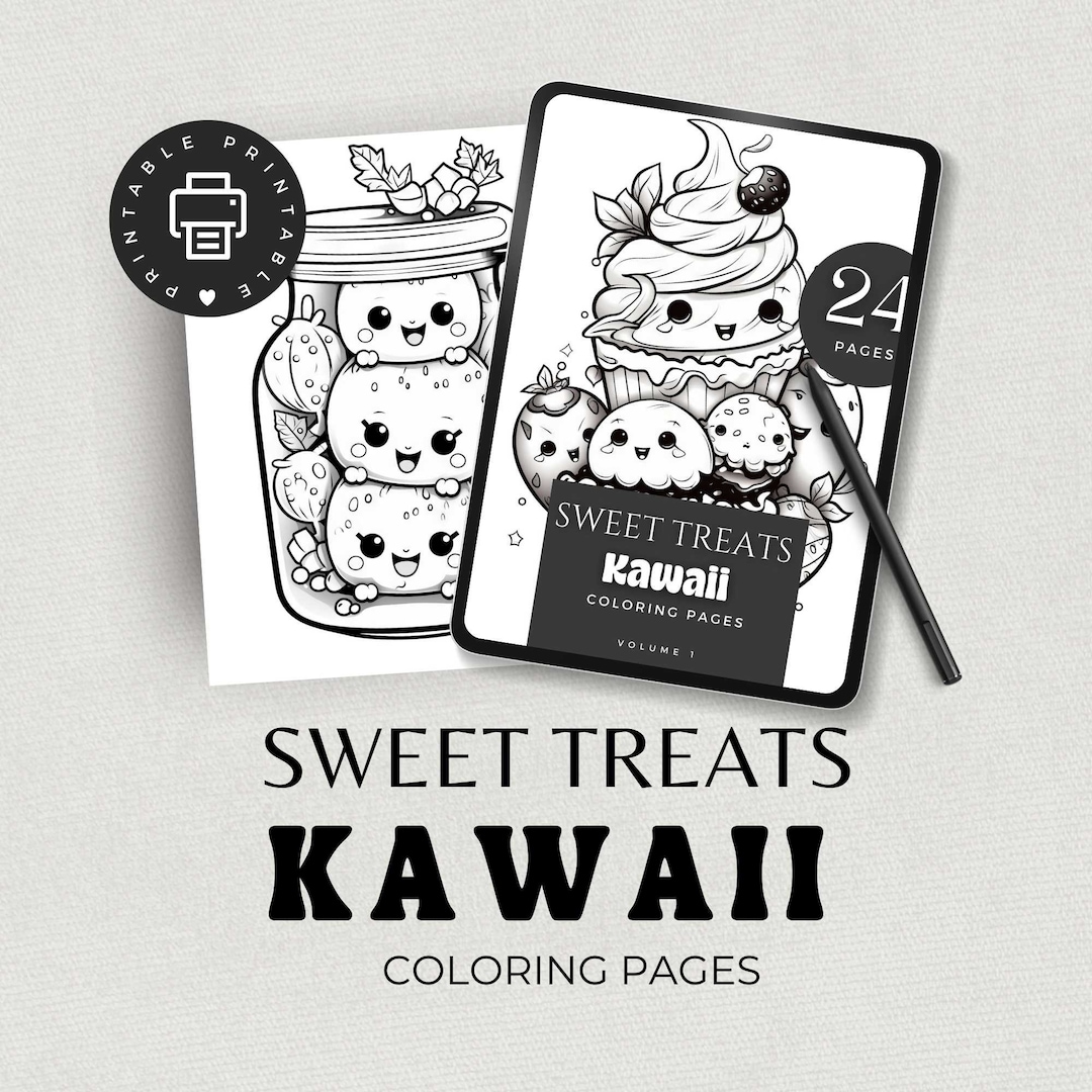Kawaii Sweet Treats Coloring Book Pages, Printable, Digital Coloring ...