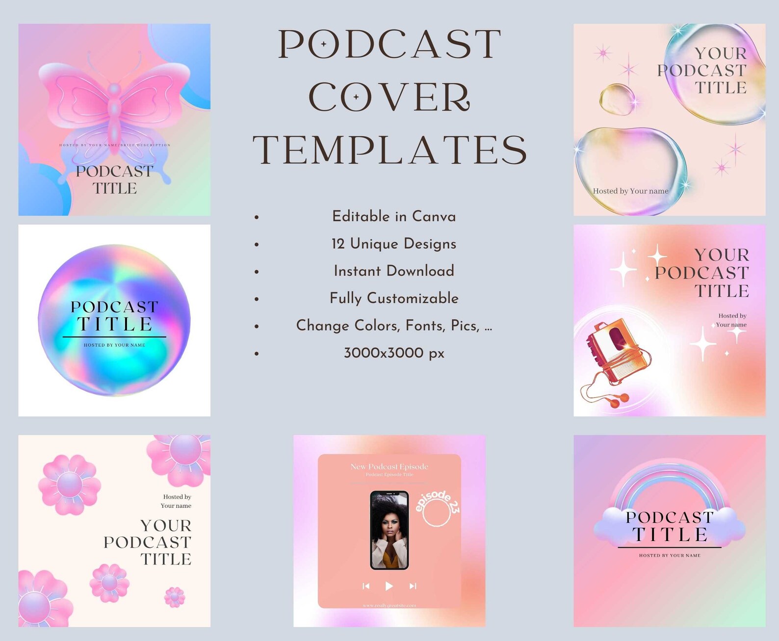 Podcast Cover Art Template Canva Template Podcast Graphics - Etsy