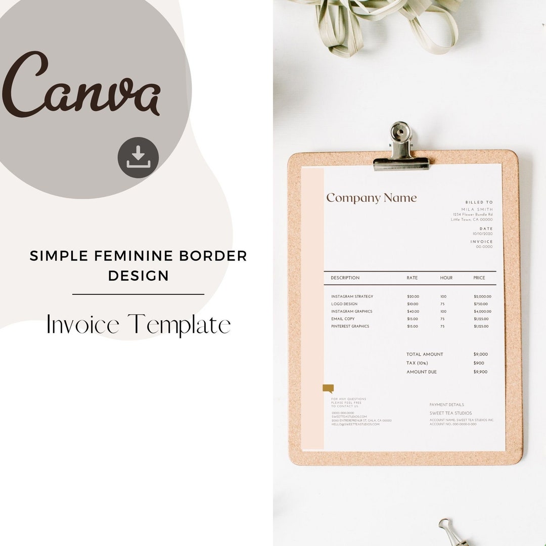 Invoice Template Canva Pink Feminine Design Editable - Etsy