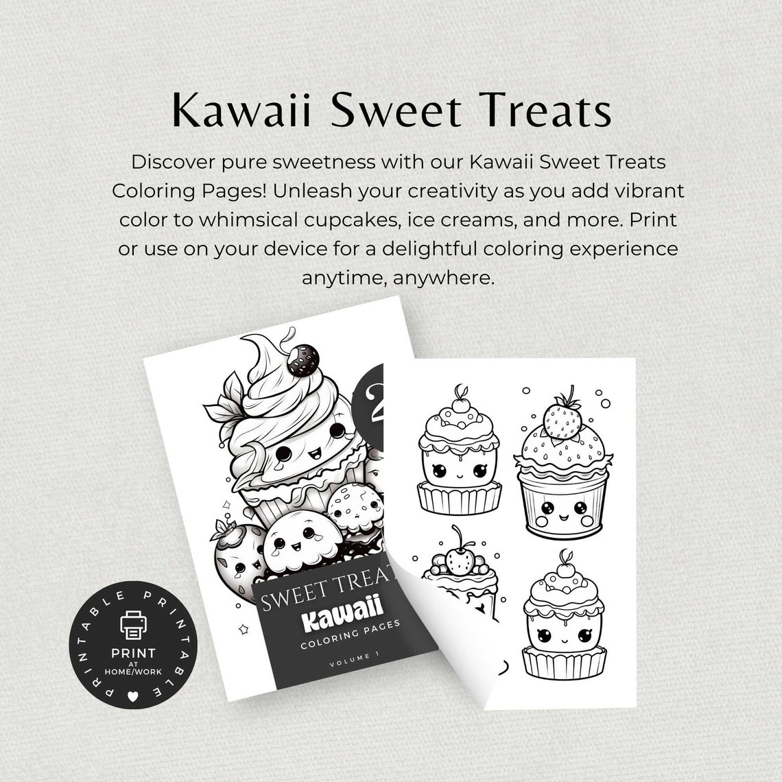 Kawaii Sweet Treats Coloring Book Pages, Printable, Digital Coloring ...