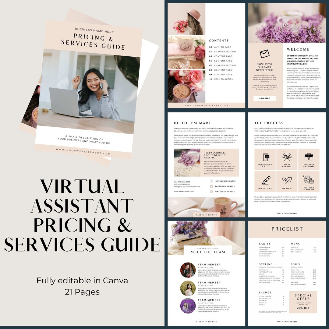 Virtual Assistant Service and Pricing Guide Template, Client Welcome ...