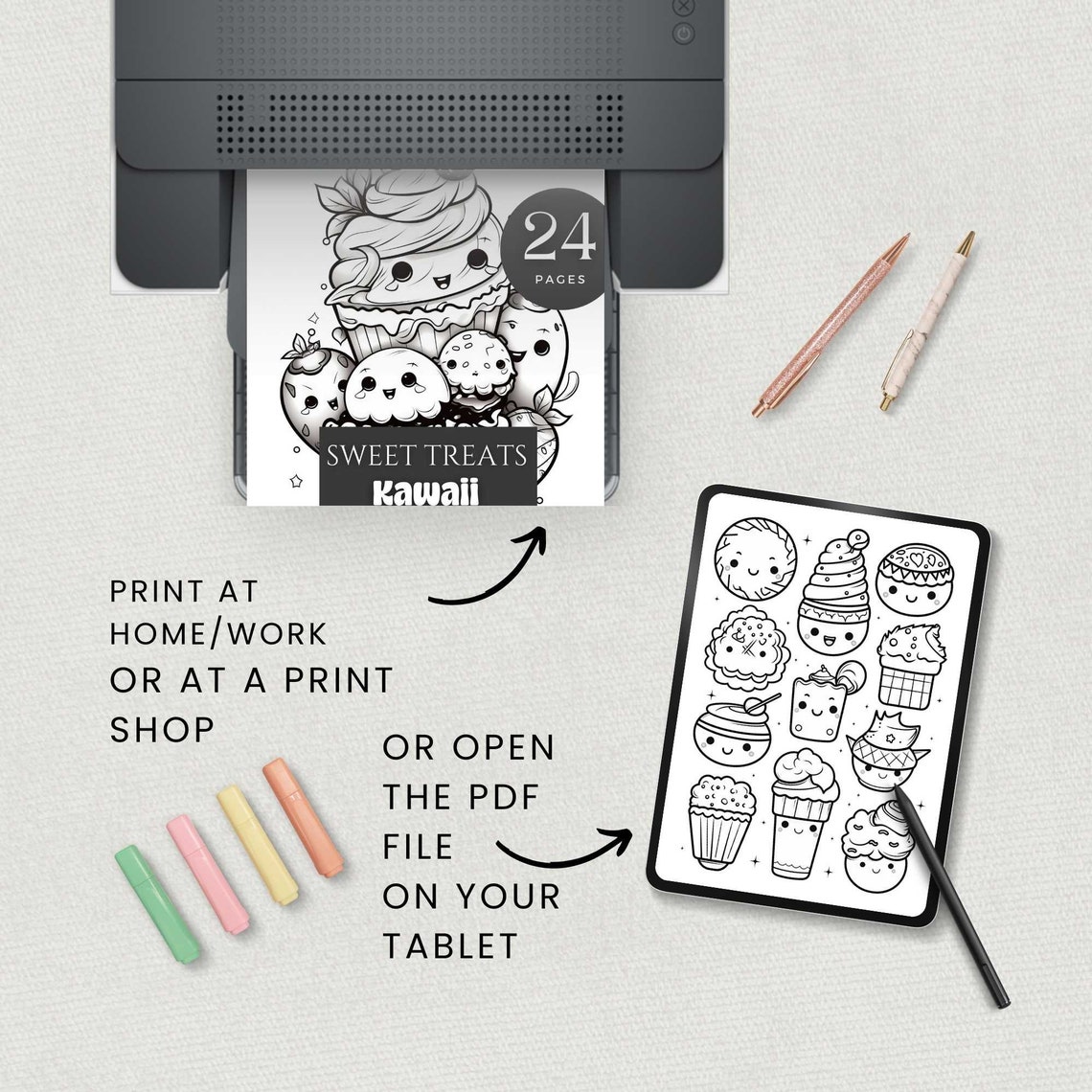Kawaii Sweet Treats Coloring Book Pages, Printable, Digital Coloring ...