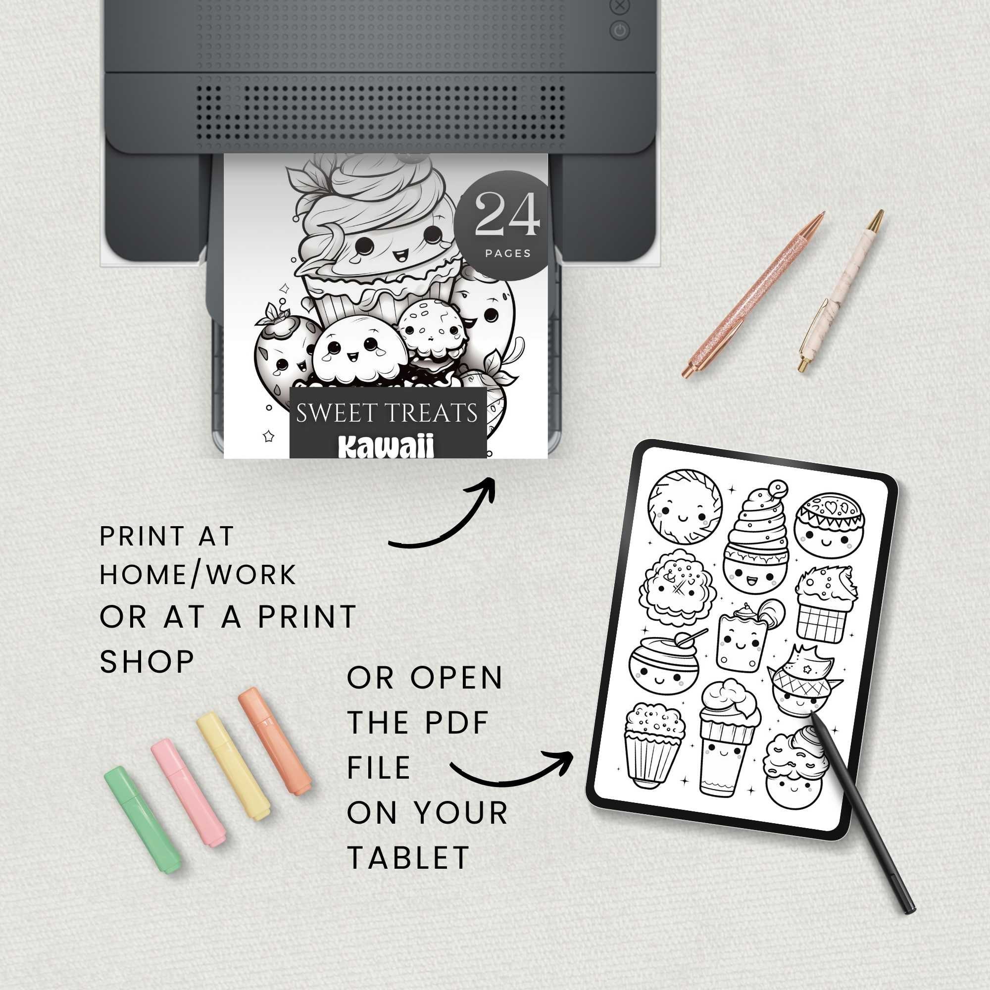 Kawaii Sweet Treats Coloring Book Pages, Printable, Digital Coloring ...