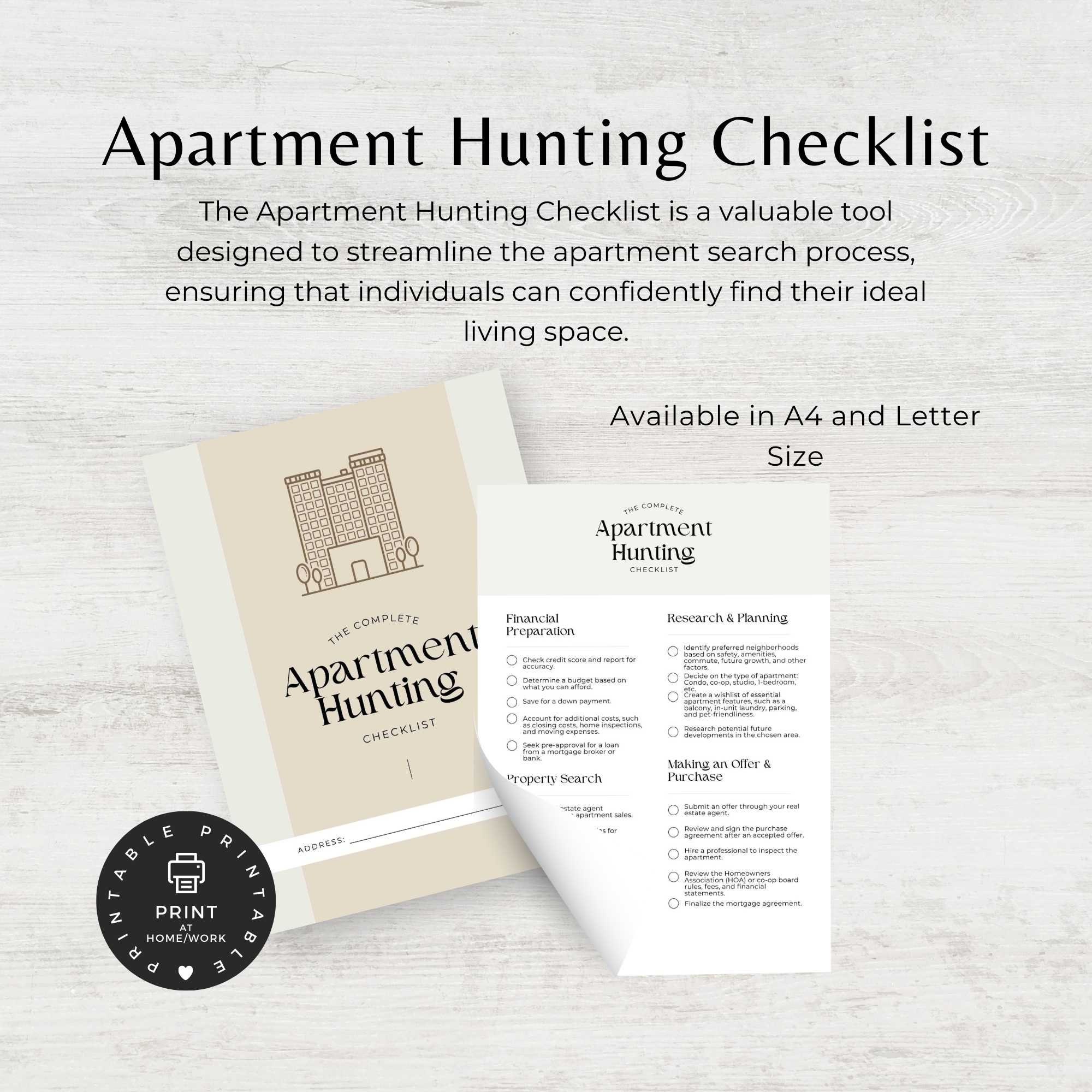 Apartment Hunting Checklist Printable Condo Search Rental - Etsy