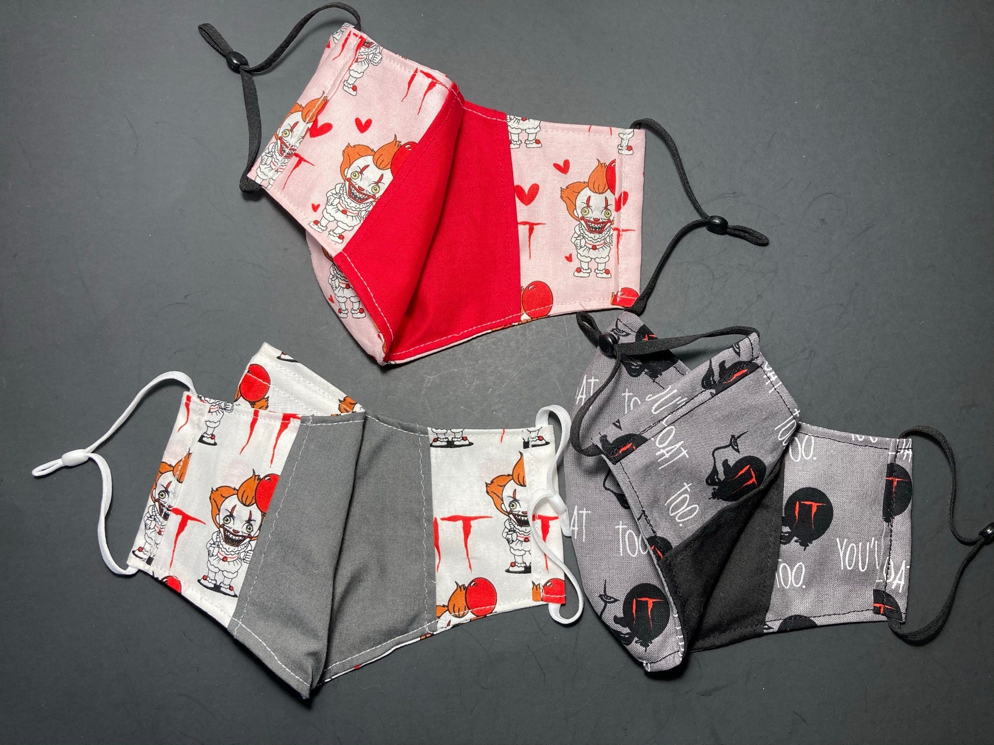 Trio Stephen King's It Pennywise Collection Handmade Face Masks With ...