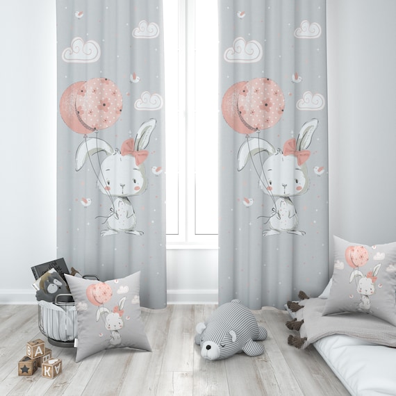 Rabbit With Balloon Bunny Curtains Cute Rabbit Nursery | Etsy