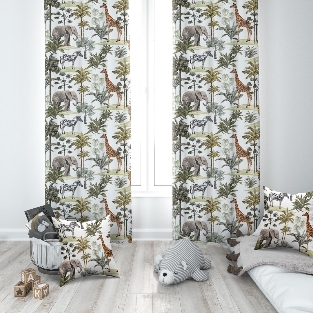 Tropical Animals, Mural, Nursery Curtains, Nursery Room Curtains ...