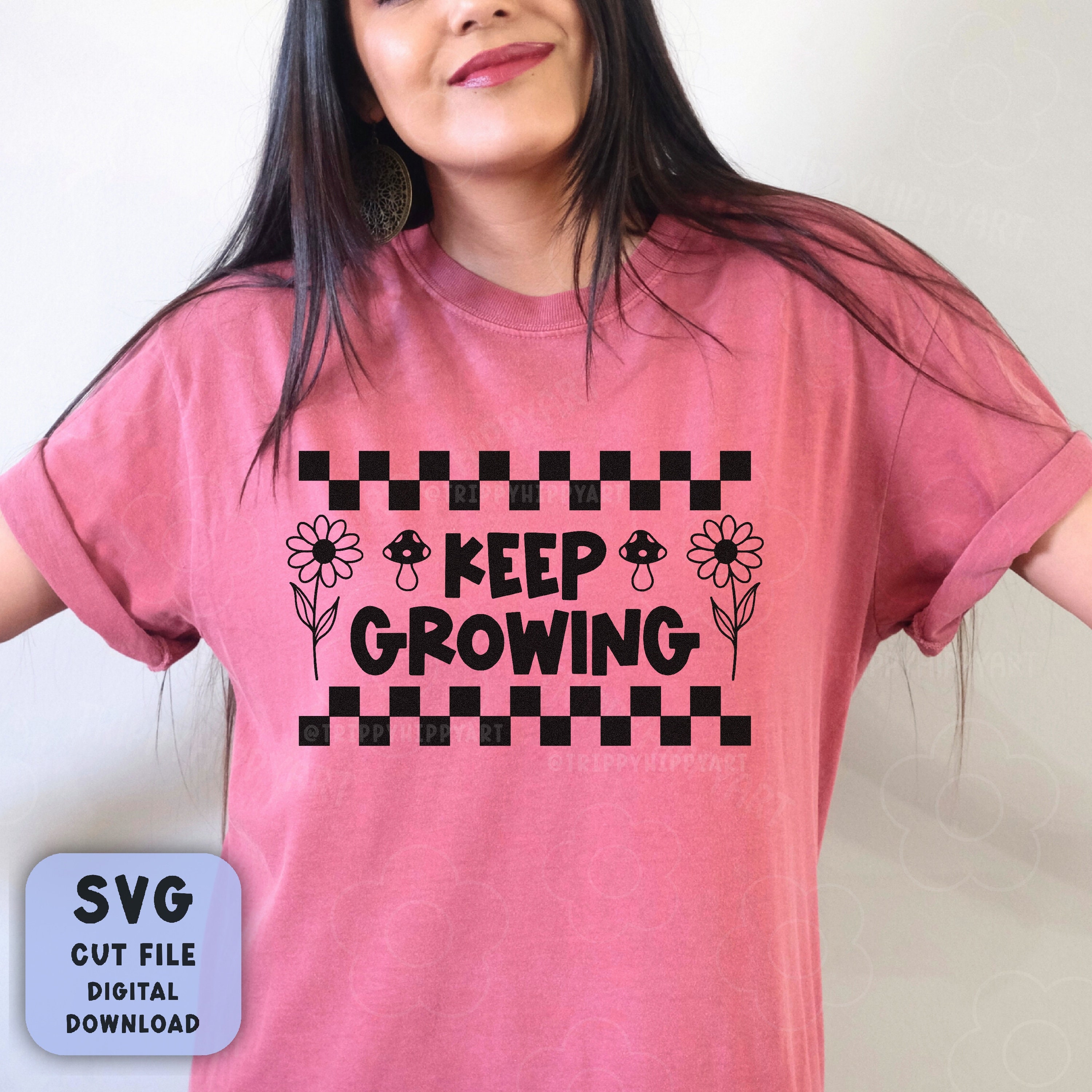 Keep Growing SVG PNG Flowers Mushroom Checkered - Etsy
