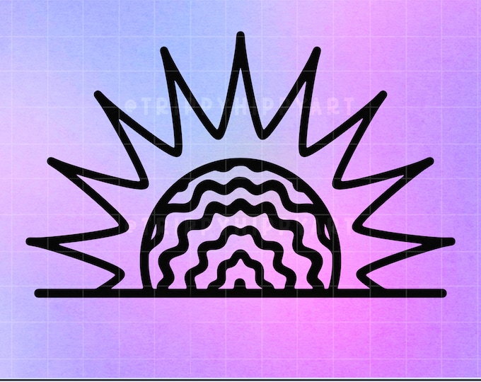 Trippy Sun SVG + PNG File • Sunset - Wavy Lines - Etsy