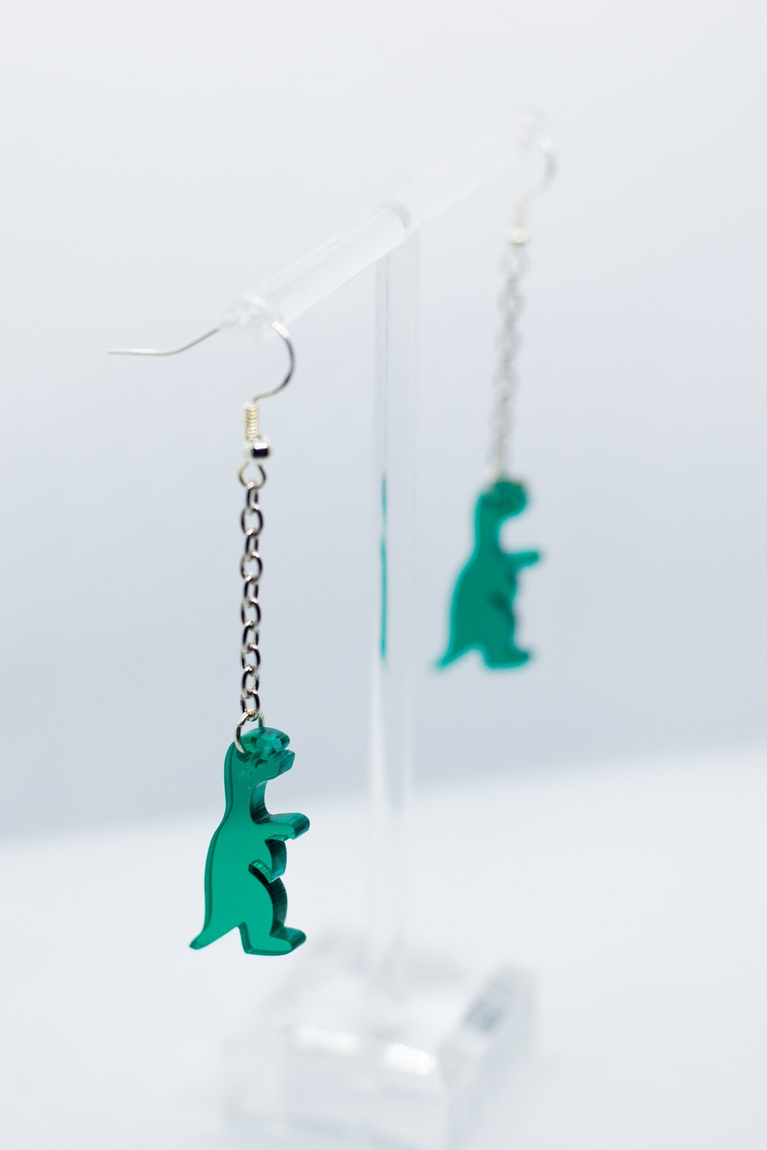 Cute Kawaii Colourful Dinosaur Chain Earrings Silver Drop Earrings ...
