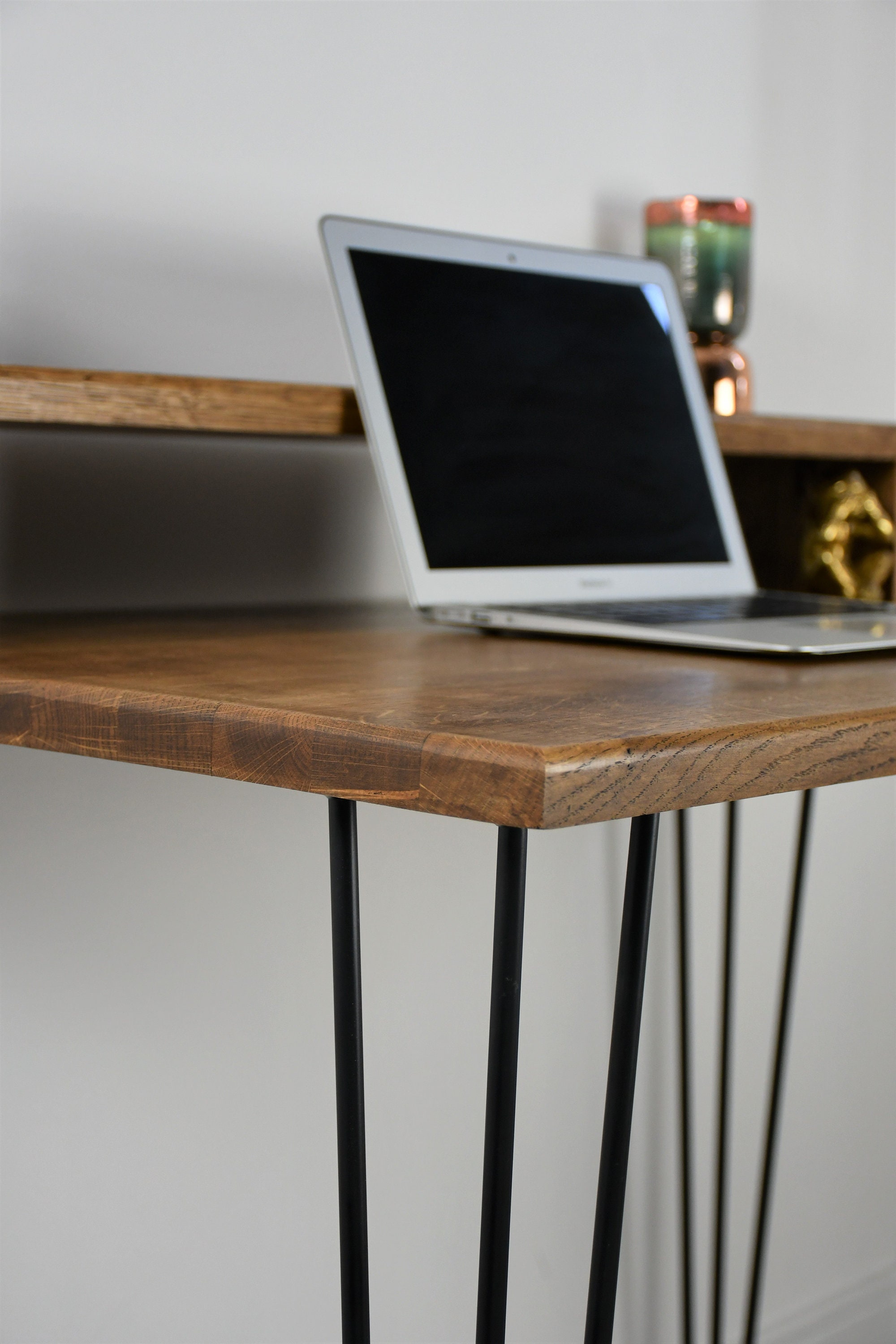 Solid Oak Desk With Monitor Shelf Racton Solid Wood Desk With - Etsy UK