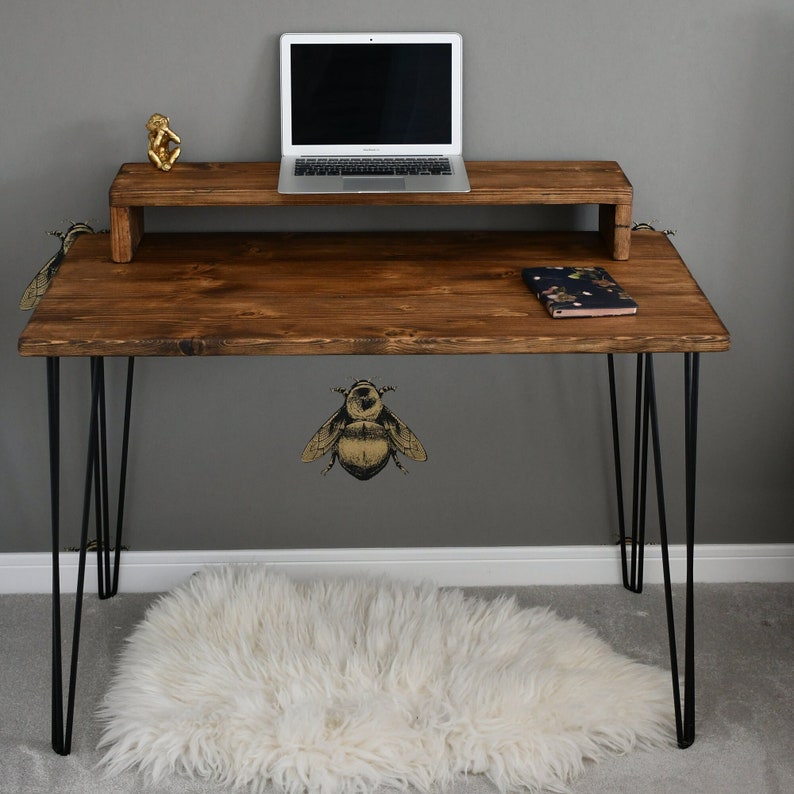 Westerton Wooden Desk and Monitor Stand Rustic Reclaimed - Etsy UK