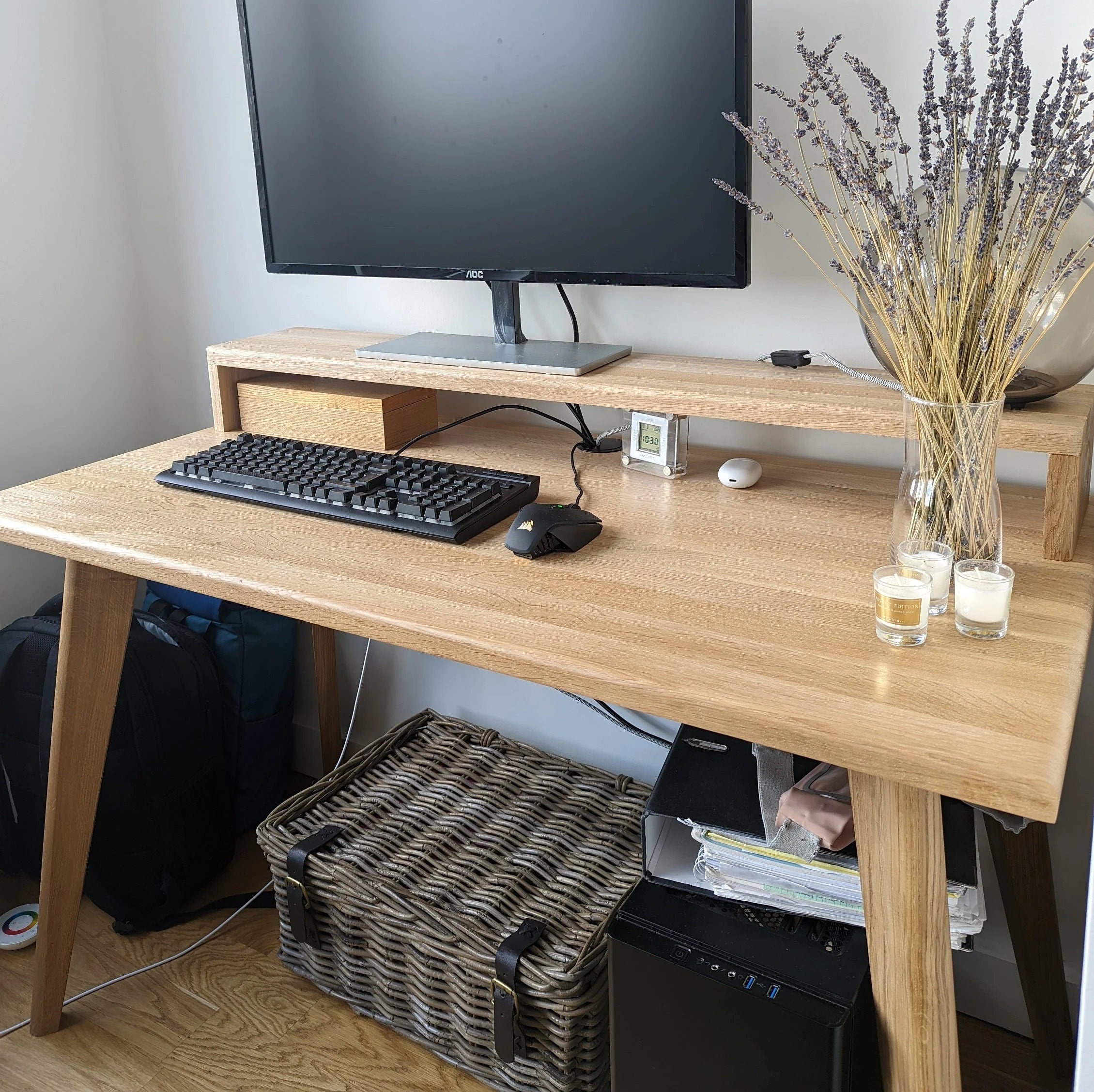 Compton Solid Oak Desk With Monitor Shelf Contemporary | Etsy