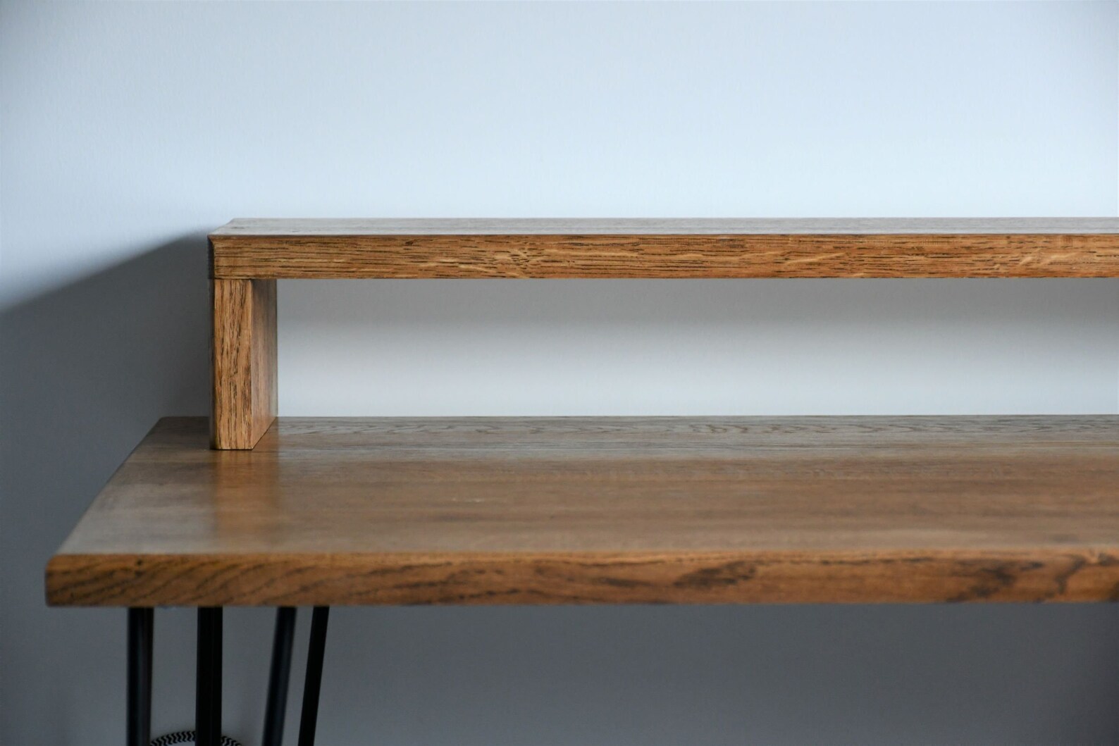 Solid Oak Desk With Monitor Shelf Racton Solid Wood Desk With - Etsy UK