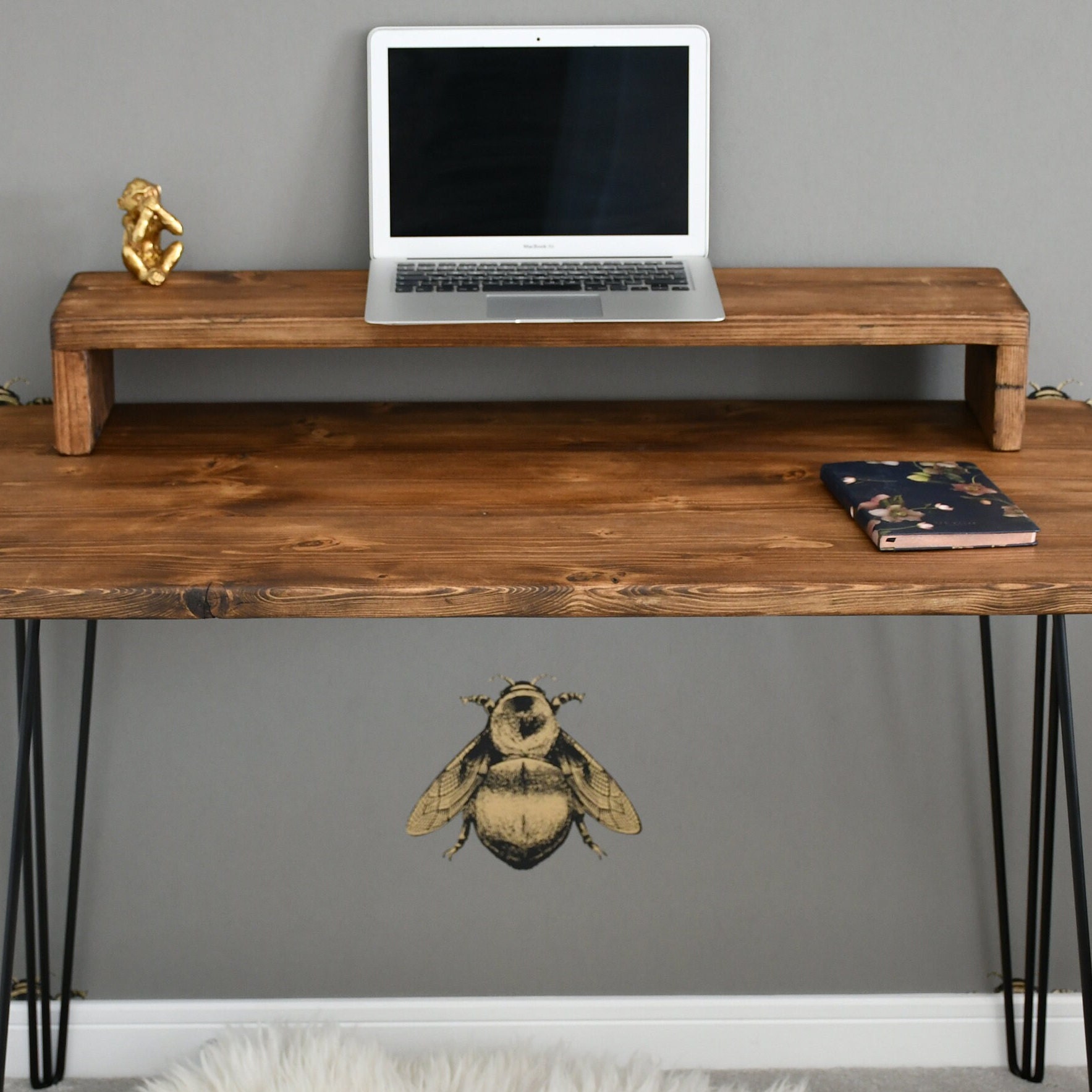 Westerton Wooden Desk and Monitor Stand Rustic Reclaimed | Etsy