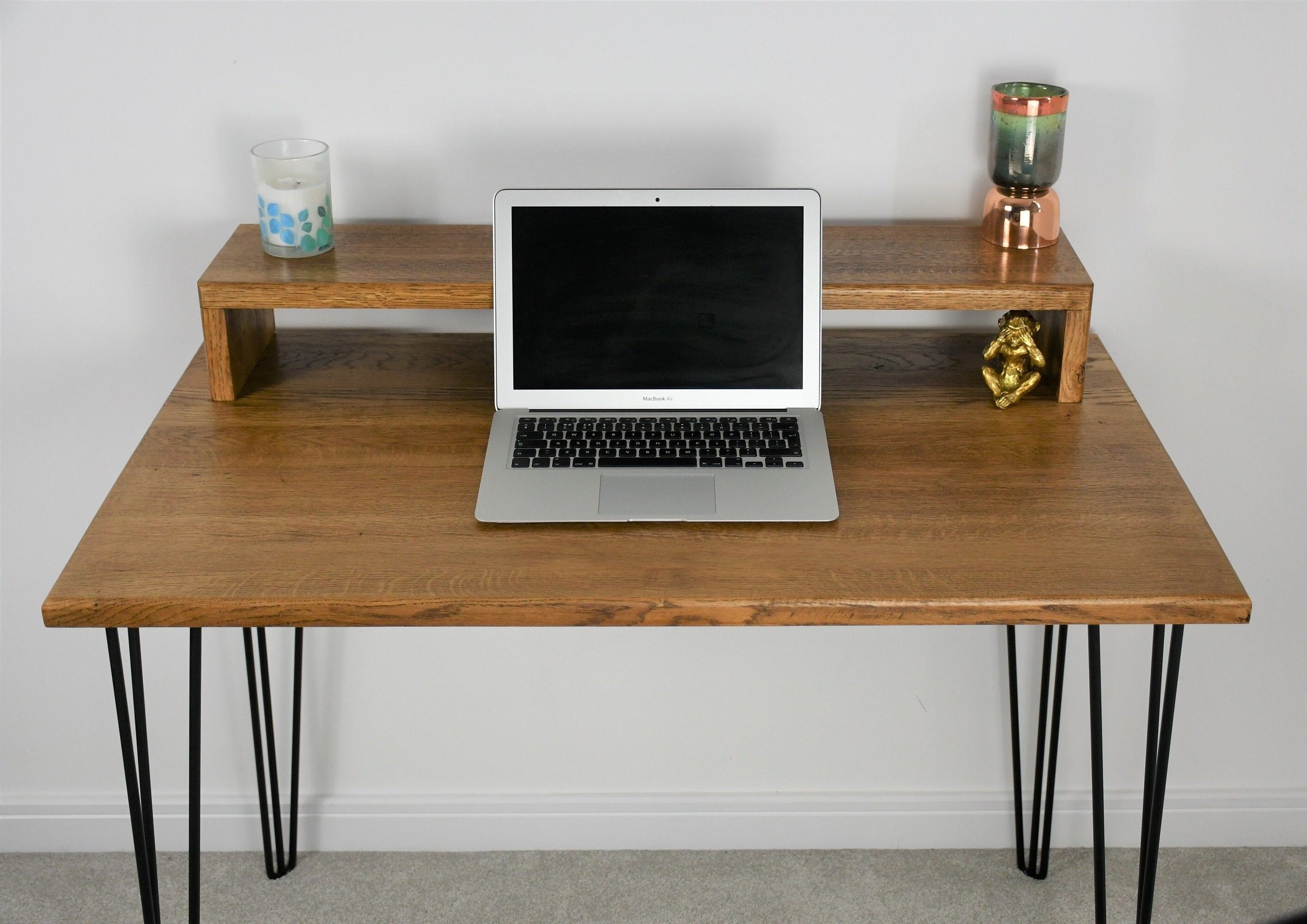 Solid Oak Desk With Monitor Shelf Racton Solid Wood Desk With - Etsy UK
