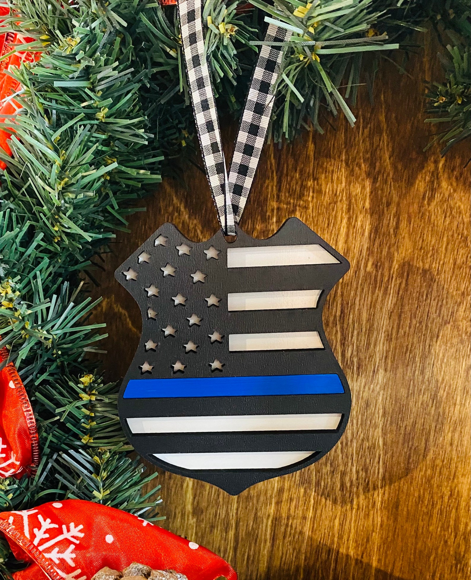custom-police-badge-number-ornament-blue-stripe-american-flag-etsy