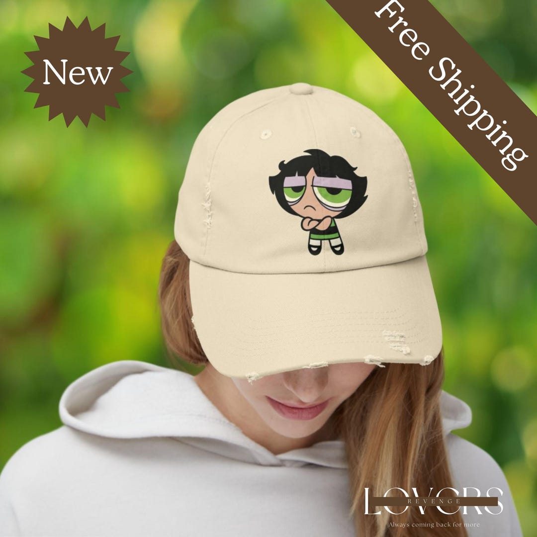 Distressed Cap, Powerpuff Girls Buttercup Hat, Stylish Cartoon Cotton ...