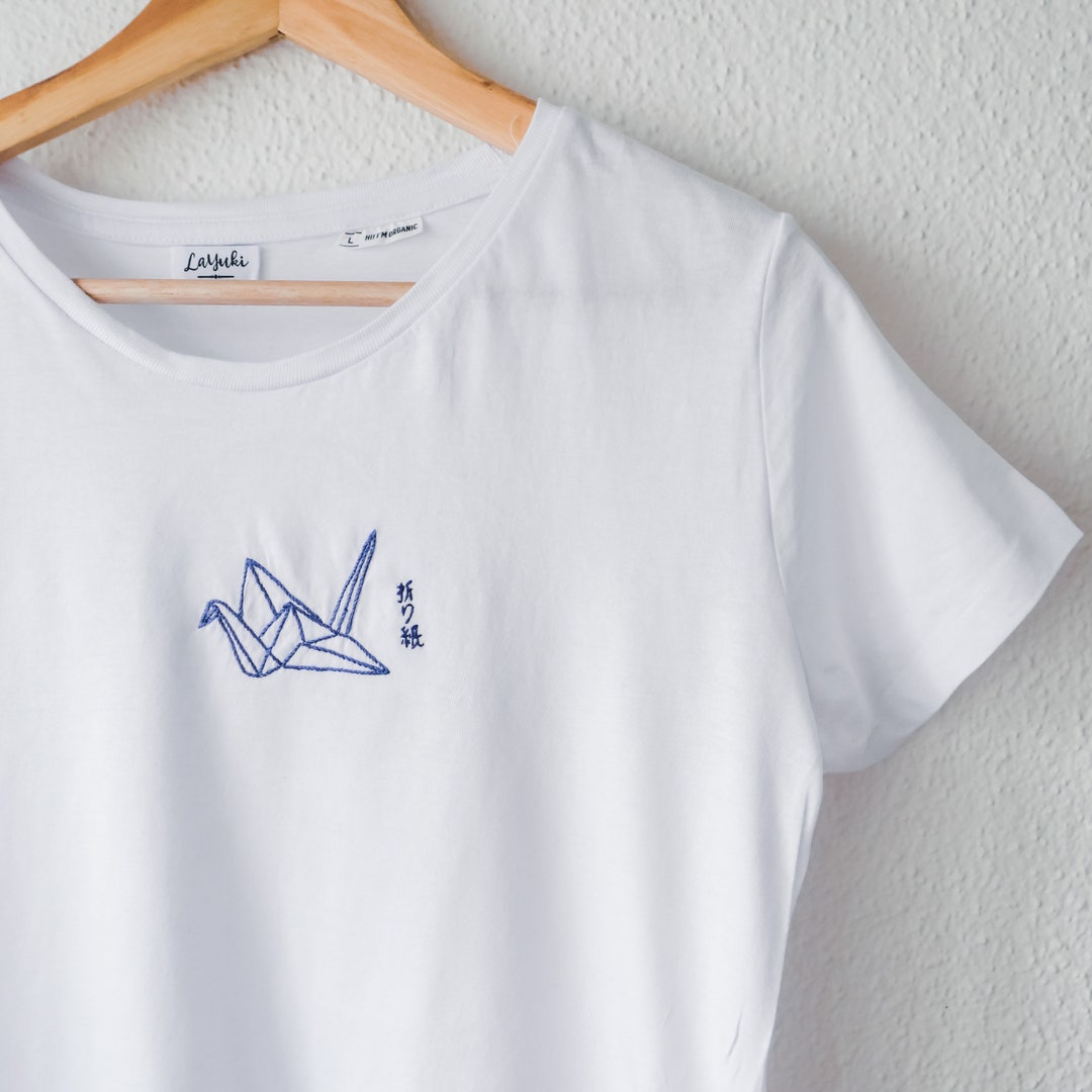 ORIGAMI TSURU - Hand Embroidered T-shirt - 100% Bio Cotton - Etsy