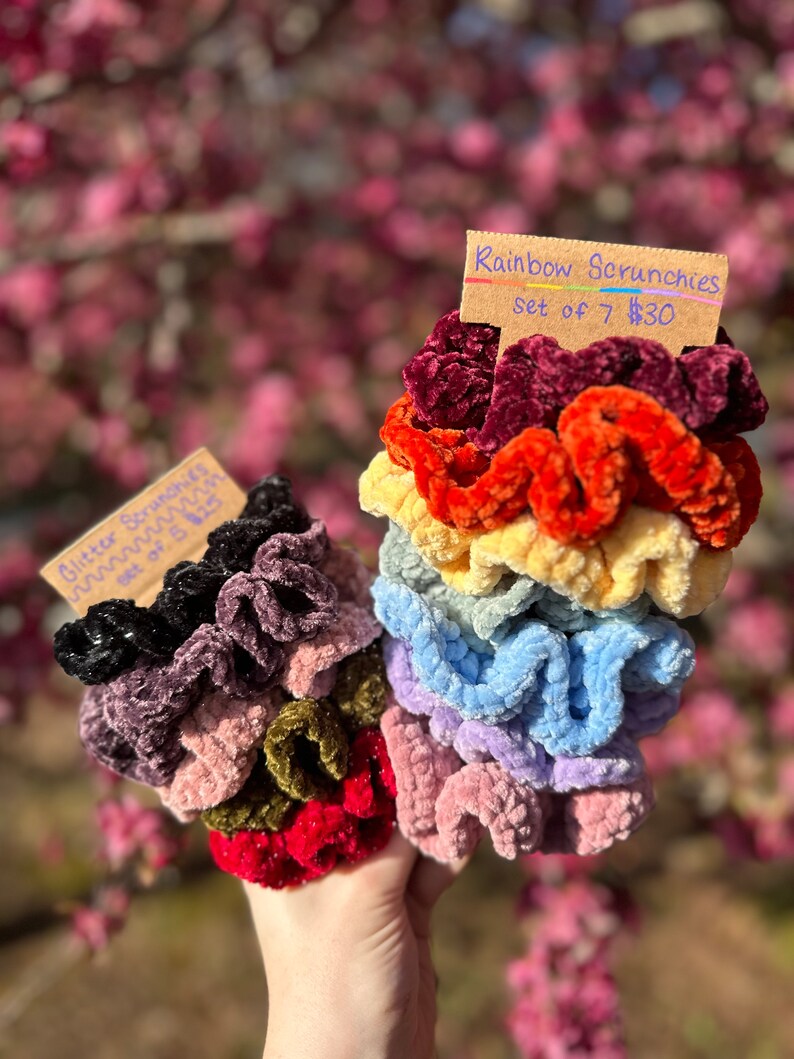 Crochet Scrunchies Large Sets: Rainbow Scrunchie Set and Glitter ...