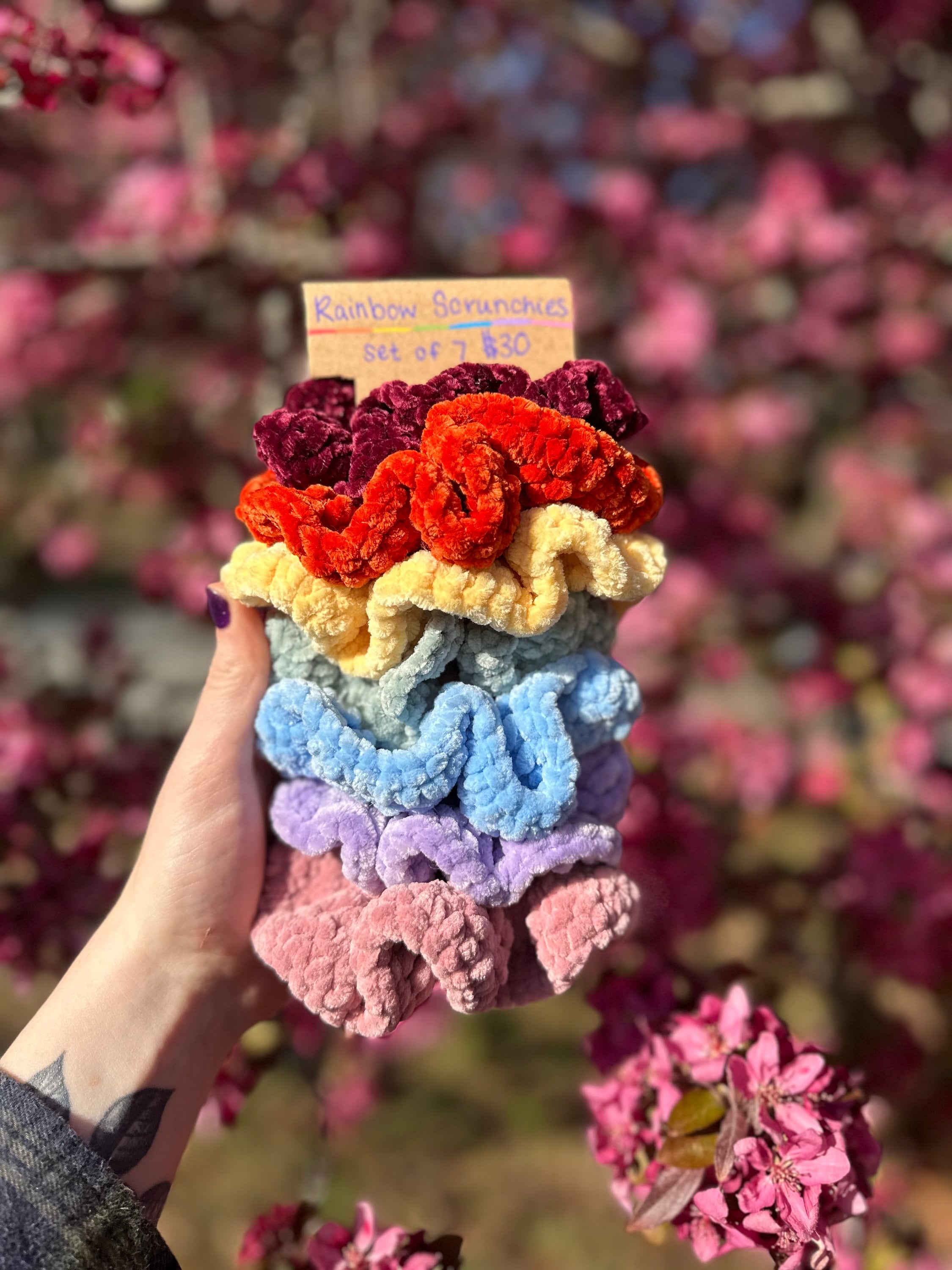 Crochet Scrunchies Large Sets: Rainbow Scrunchie Set and Glitter ...