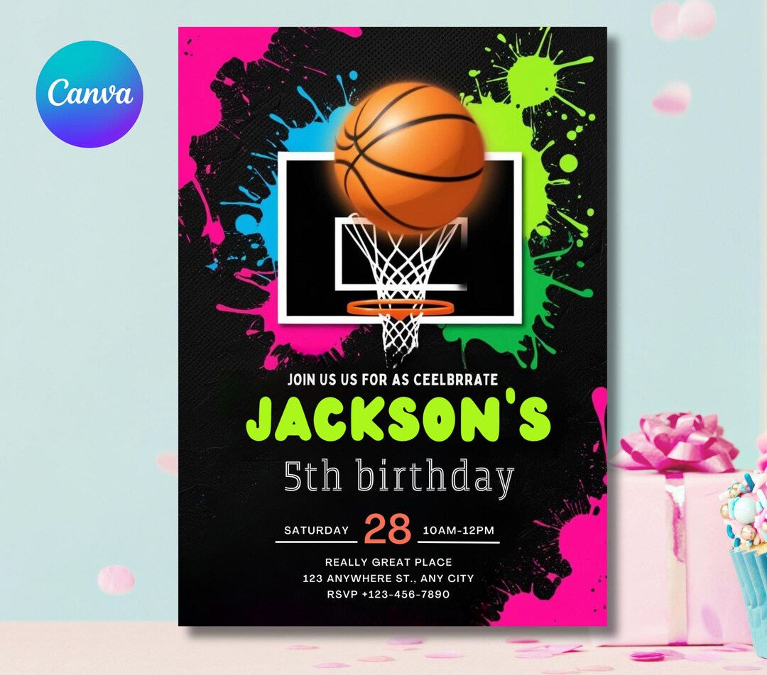 Editable Basketball Invitation Template, Basketball Birthday Invitation ...