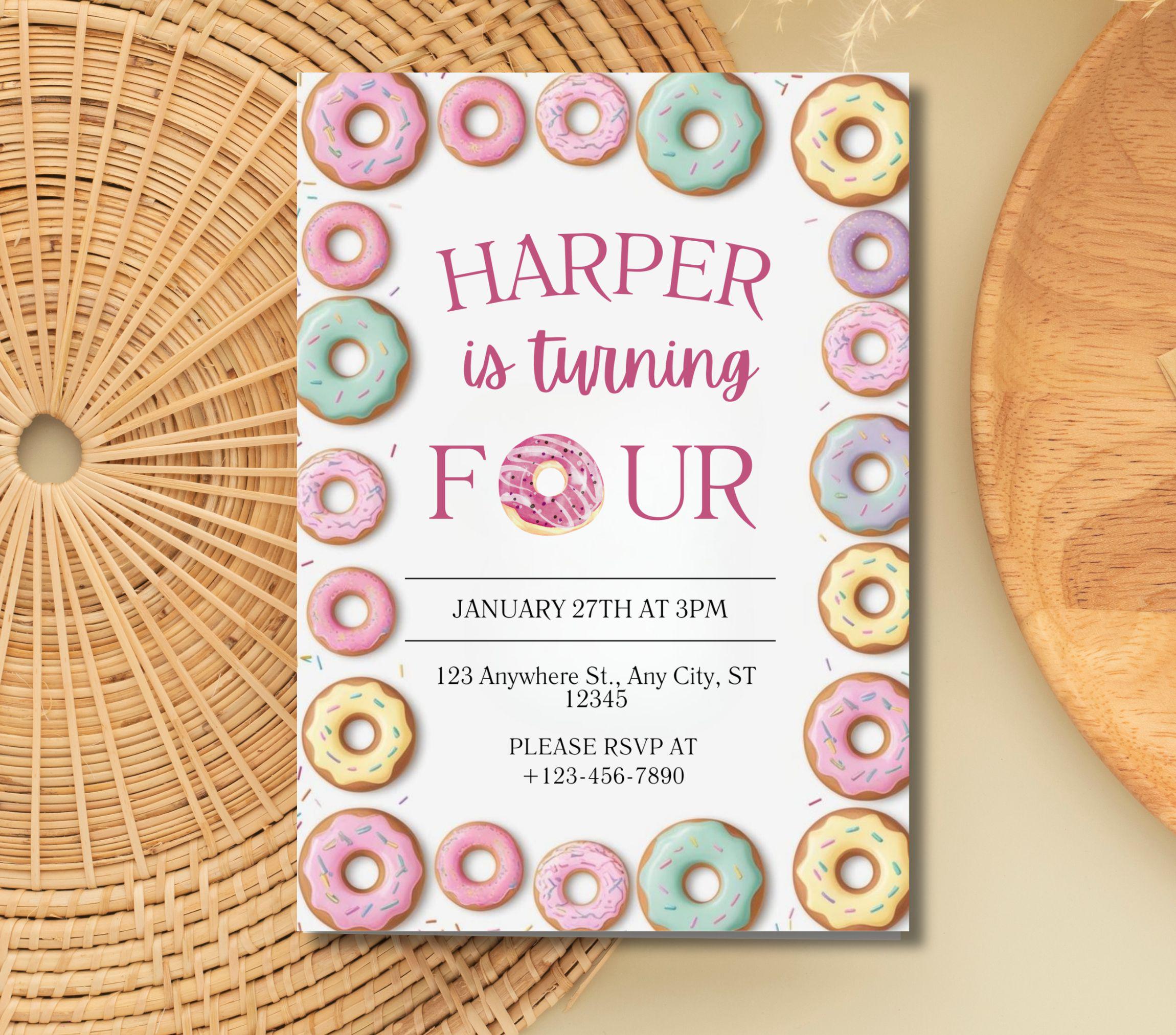 Editable Donut Birthday Invitation Template, Donut Birthday Invitation ...