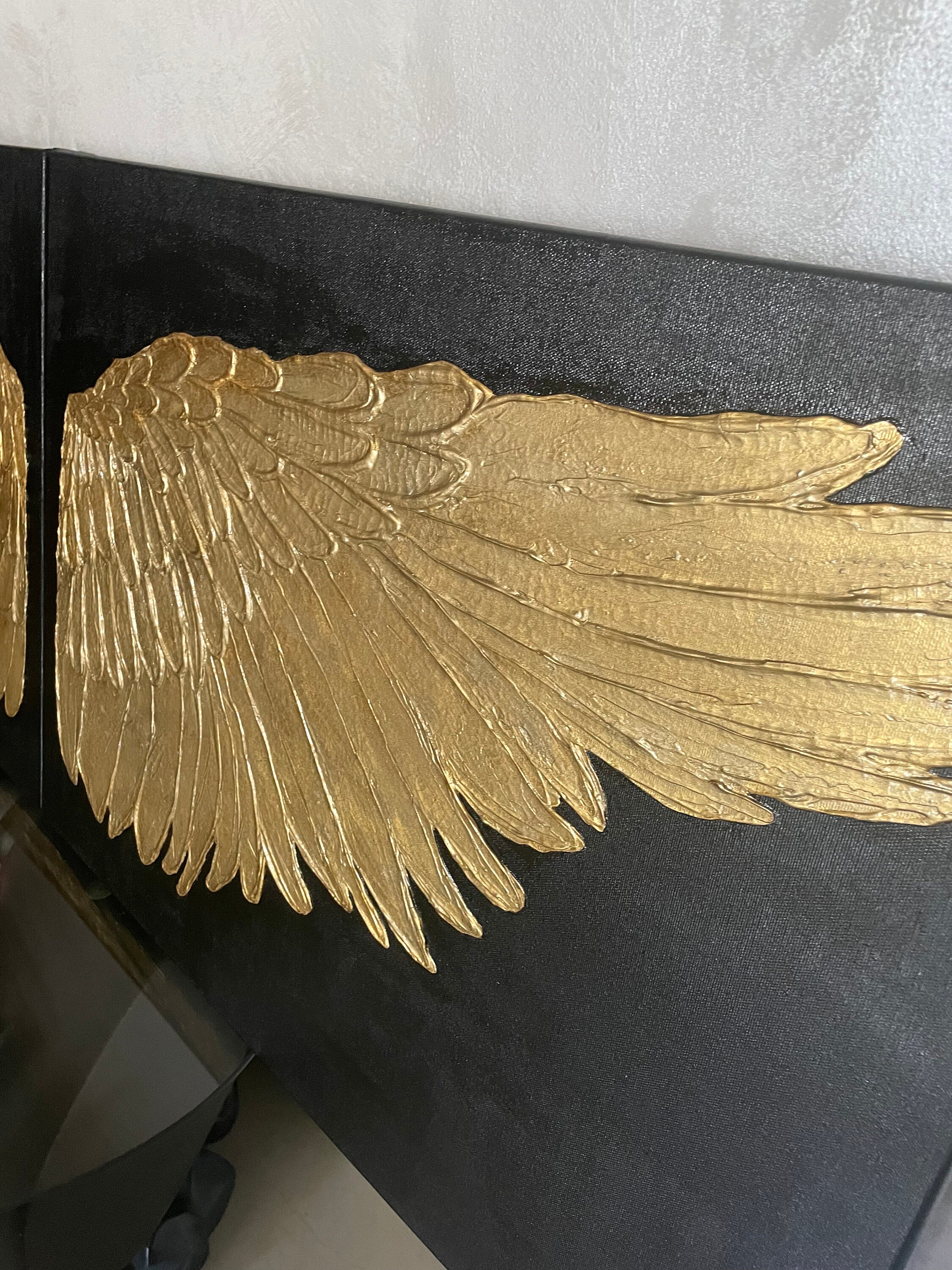 22K Golden Leaf, Angel Wings, Modern Golden Painting, Goldart, 120x160 ...