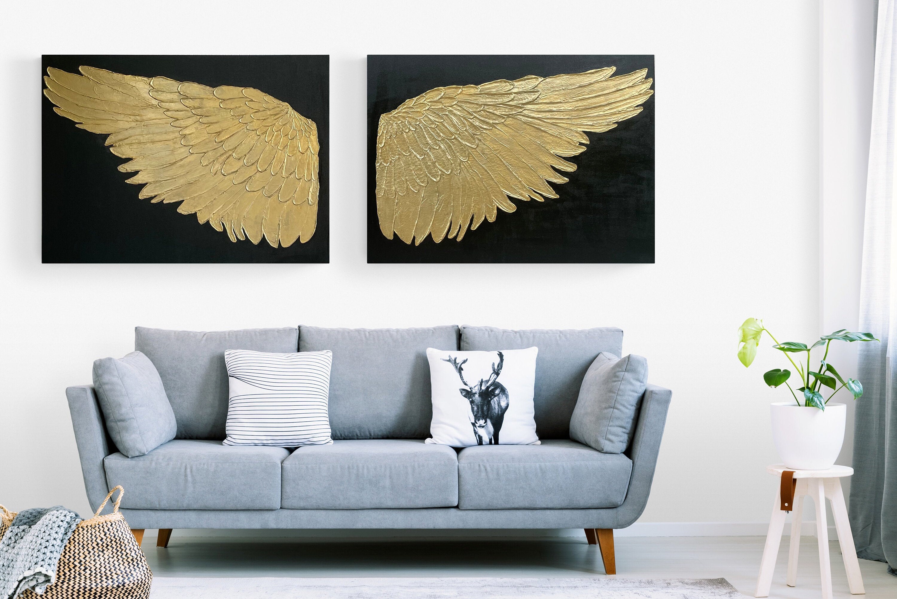 22K Golden Leaf, Angel Wings, Modern Golden Painting, Goldart, 120x160 ...