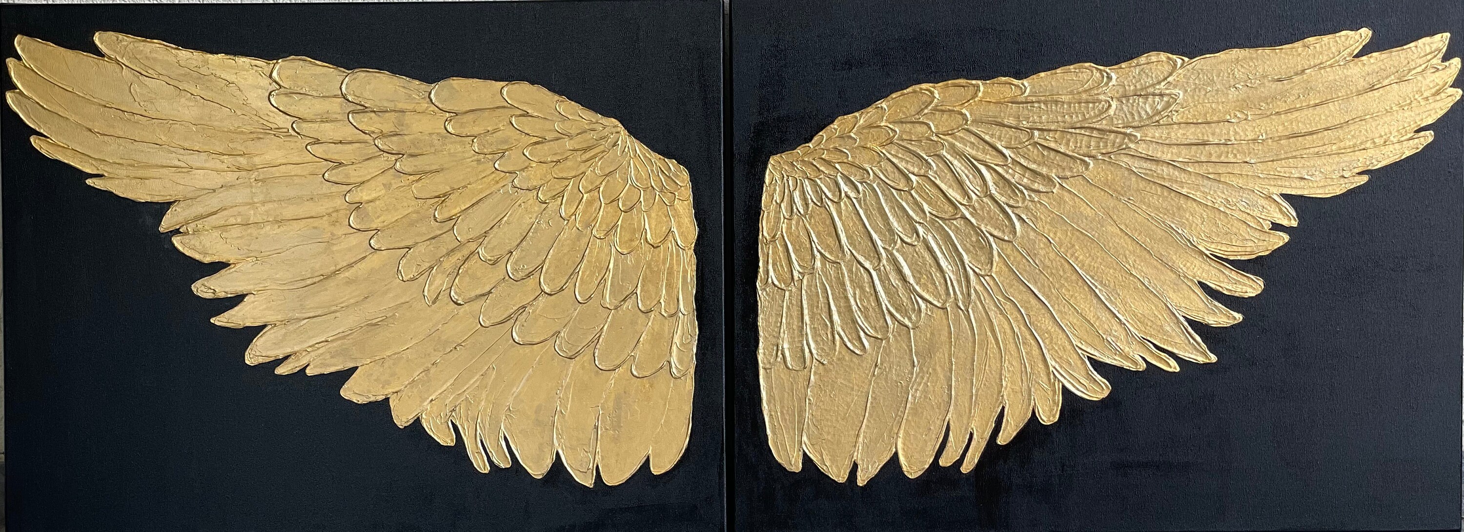 22K Golden Leaf, Angel Wings, Modern Golden Painting, Goldart, 120x160 ...
