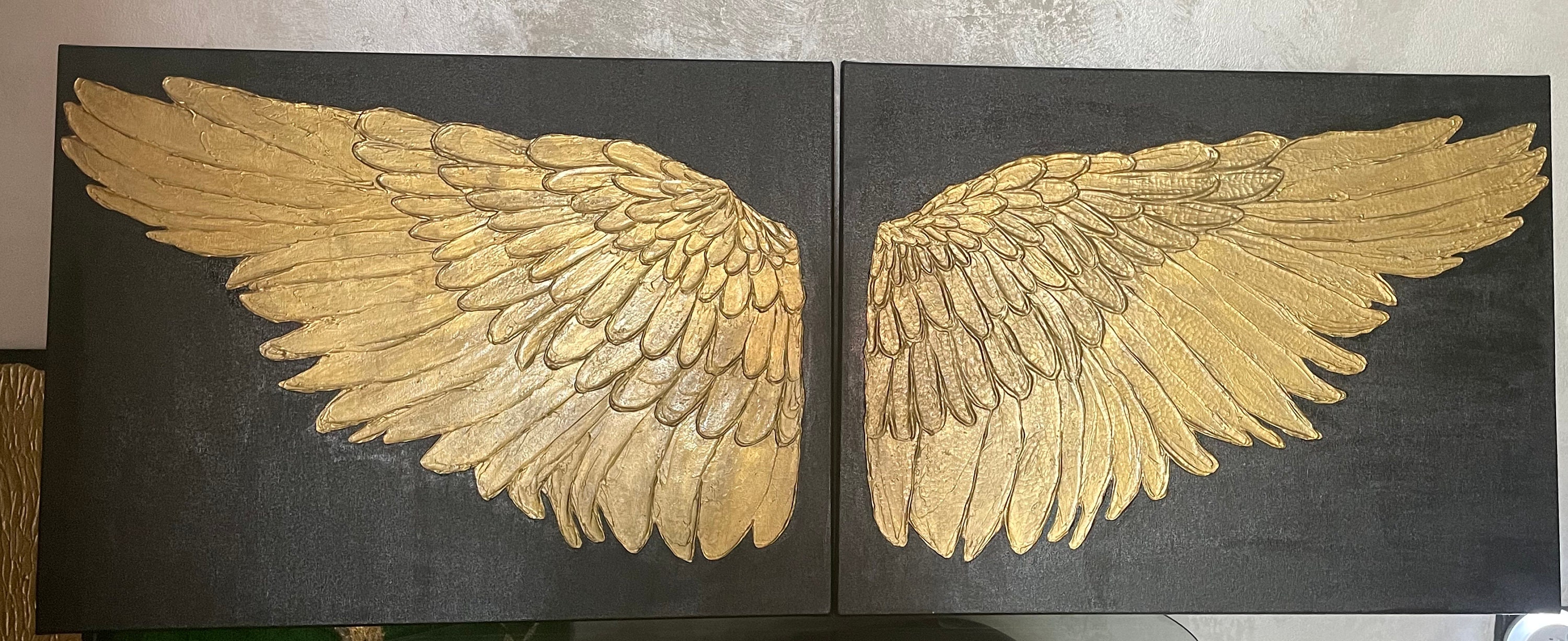 22K Golden Leaf, Angel Wings, Modern Golden Painting, Goldart, 120x160 ...
