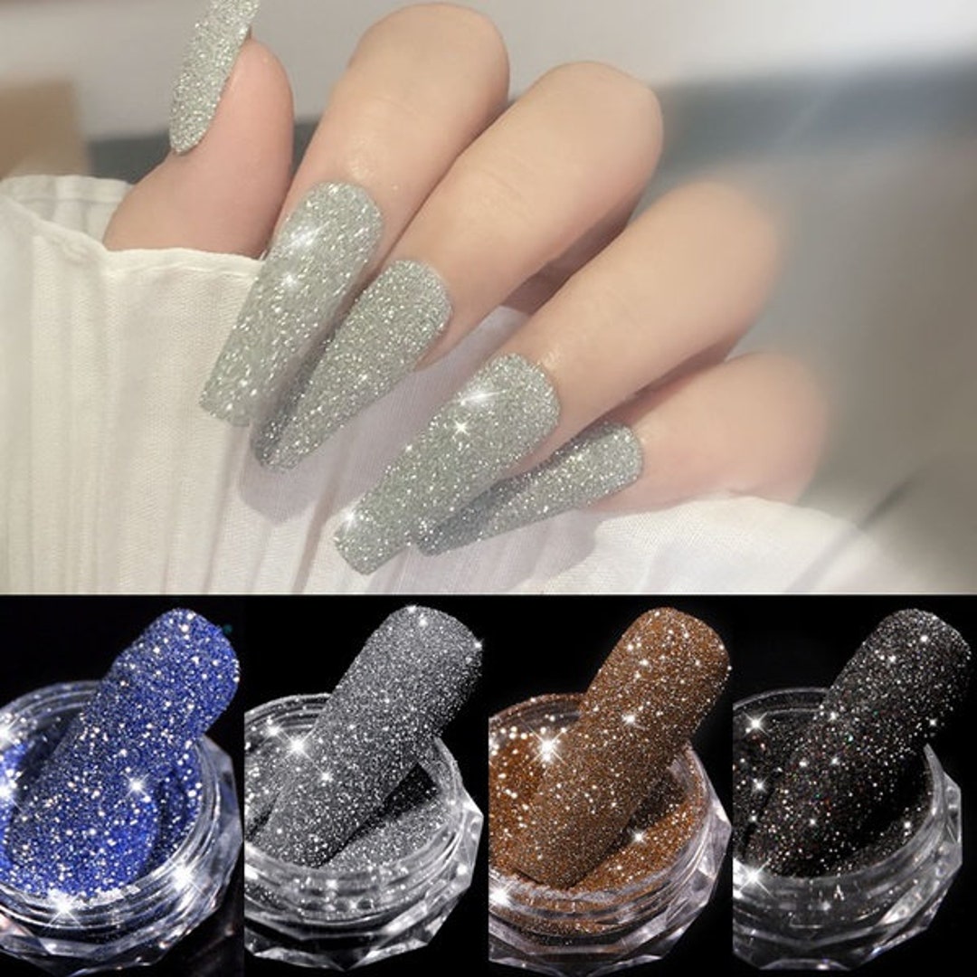 1box Sparkling Diamond Nail Powder Laser Silver Reflective Nail Glitter ...