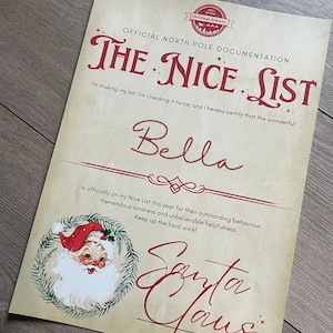 Santas Nice List Certificate // Father Christmas Nice List ...