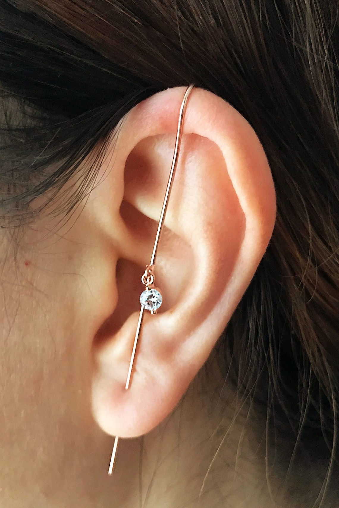 White Stone Ear Pin EarringEdgy Pin Hook Ear Cuff Modern | Etsy