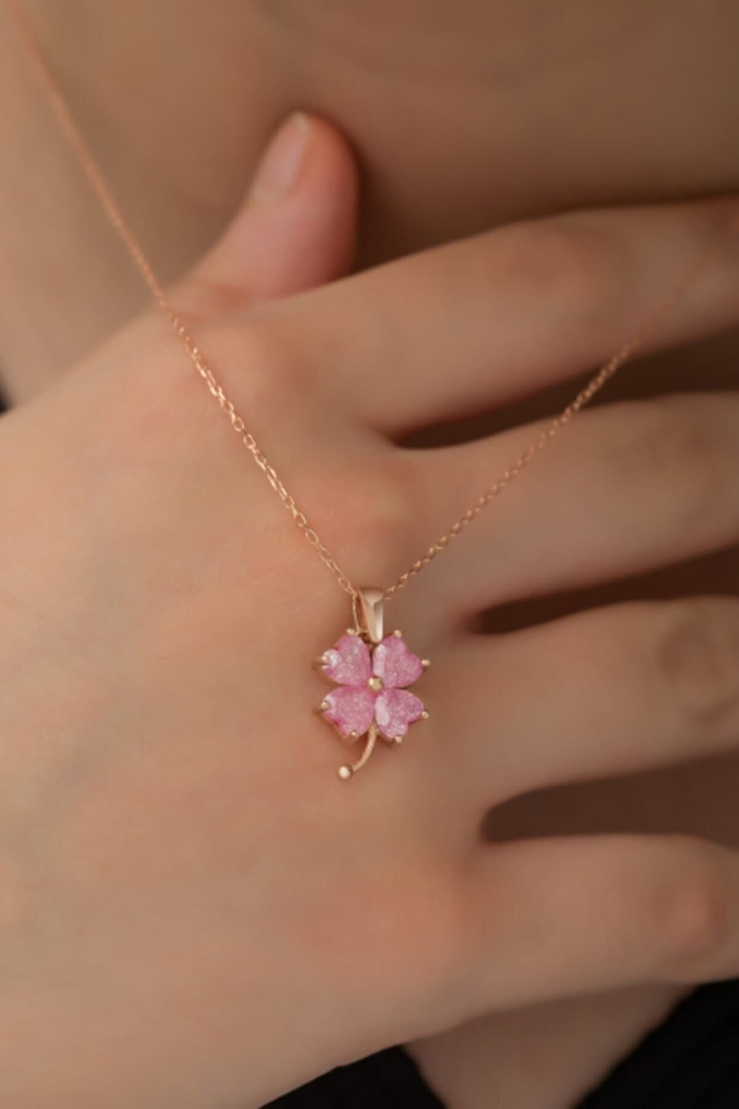 925 Sterling Silver Clover Necklace,four Leaf Clover Necklace,pink ...