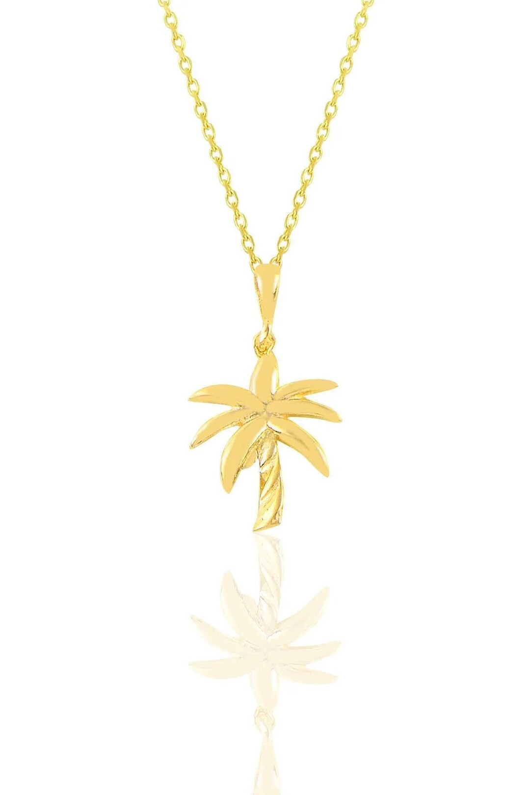 925 Sterling Silver Gold Palm Tree Necklace, Palm Charm Pendant, Gold ...