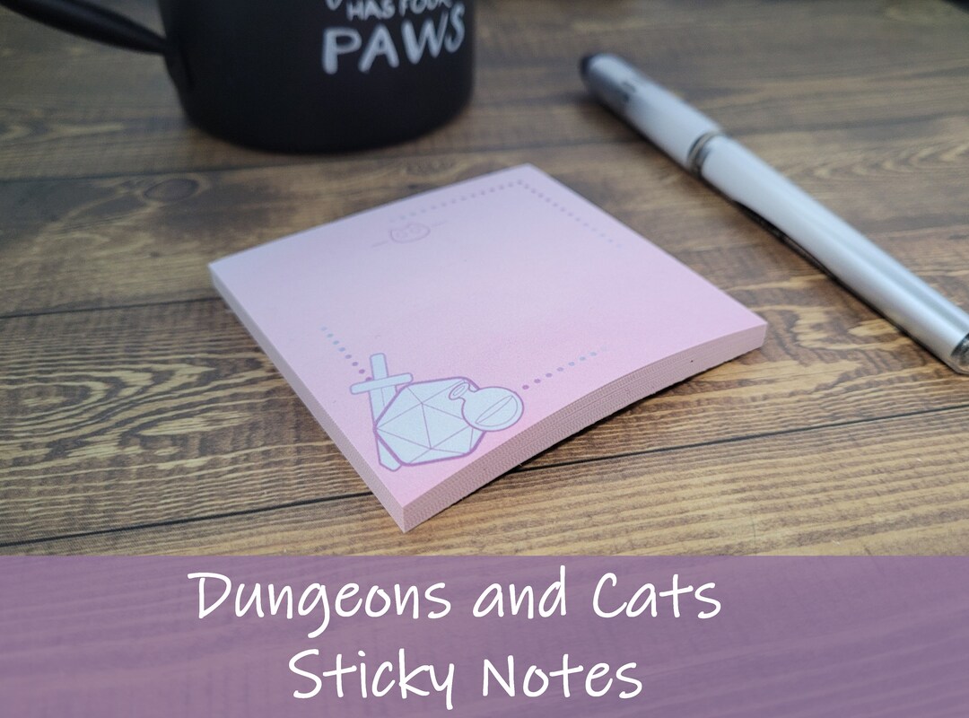 Dungeons and Cats Sticky Notes Pink - Etsy