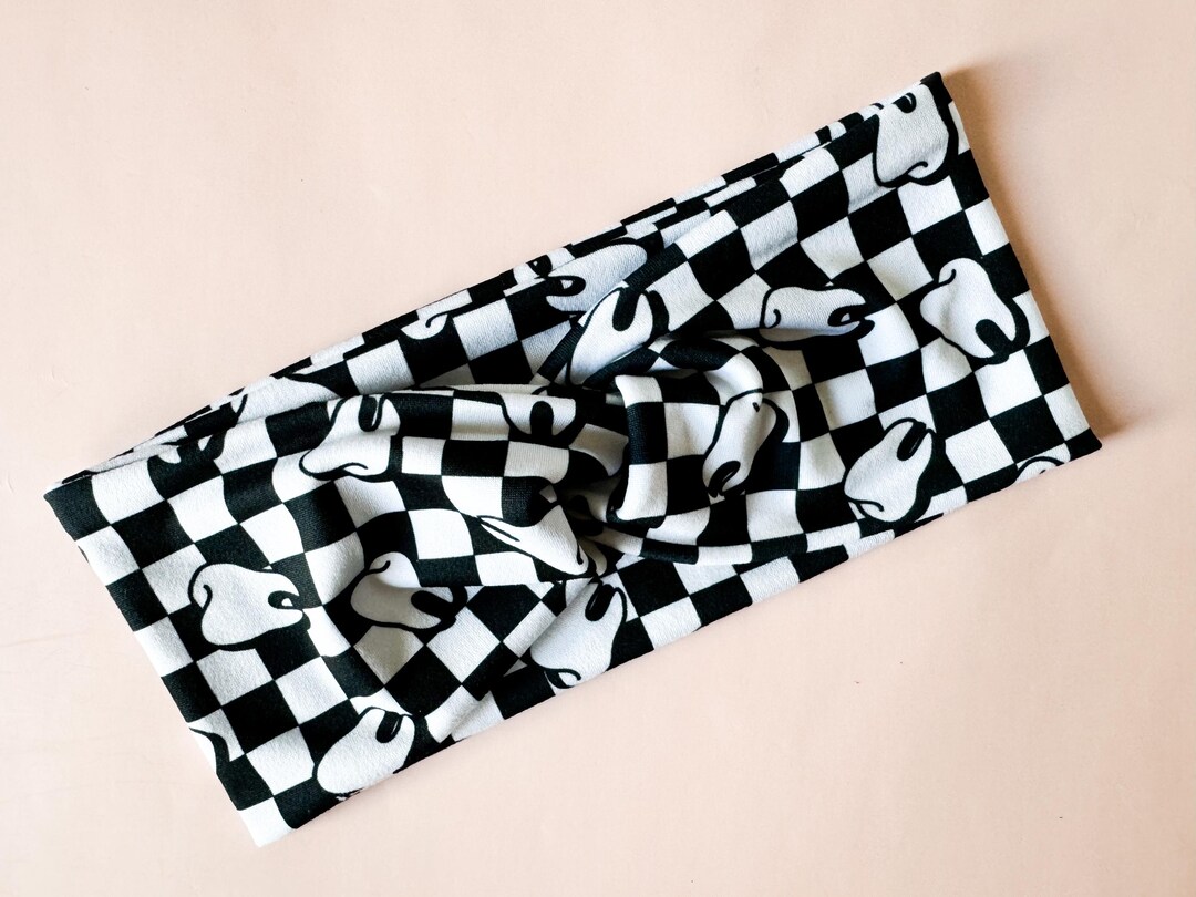 Black White Checkered Tooth Simple Top Twist Soft Fabric Headband ...