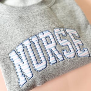Hospital Stripes Nurse Fabric Appliqué Embroidered Sweatshirt, Labor ...