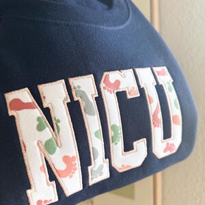 NICU, Nicu Baby Feet Fabric Appliqué Embroidered Sweatshirt, Nicu Nurse ...