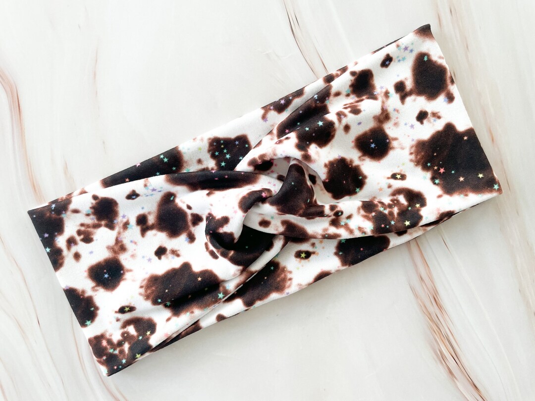 Sparkly Cow Print Simple Twist Top Soft Fabric Headbands, Button Bands ...