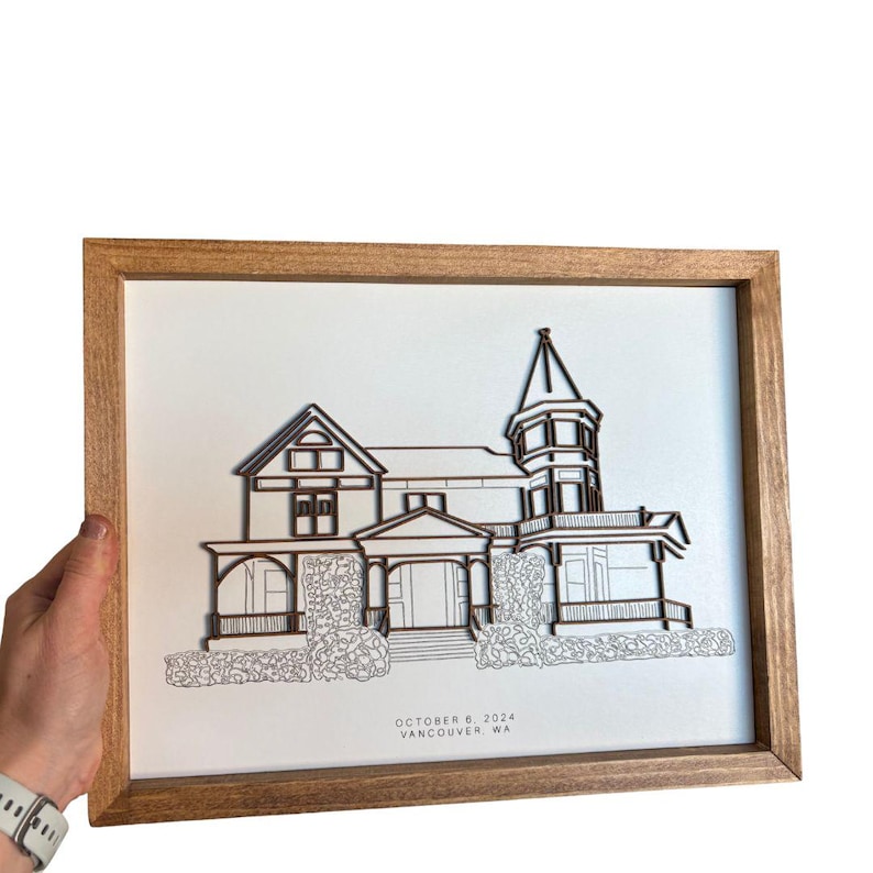 Custom 3D House Portrait: Framed Wood Line Art, New Home Gift, Handmade ...